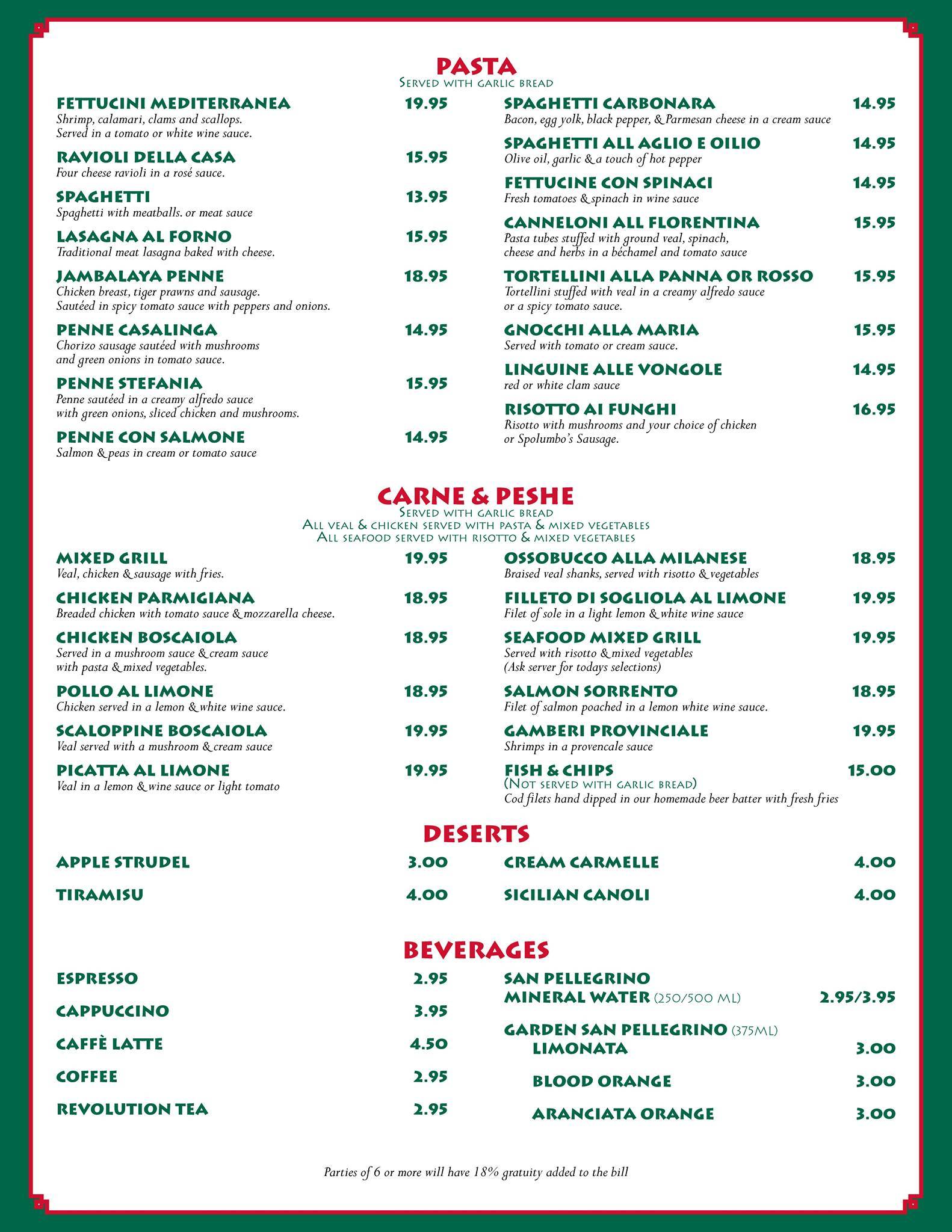 Menu at The Garden Kitchen and Bar, Calgary