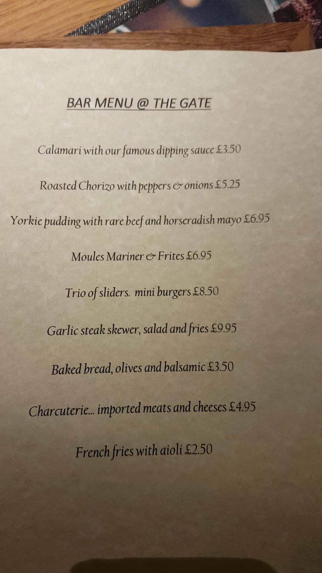 Menu at The Gate Llanfrechfa pub & bar, Cwmbran