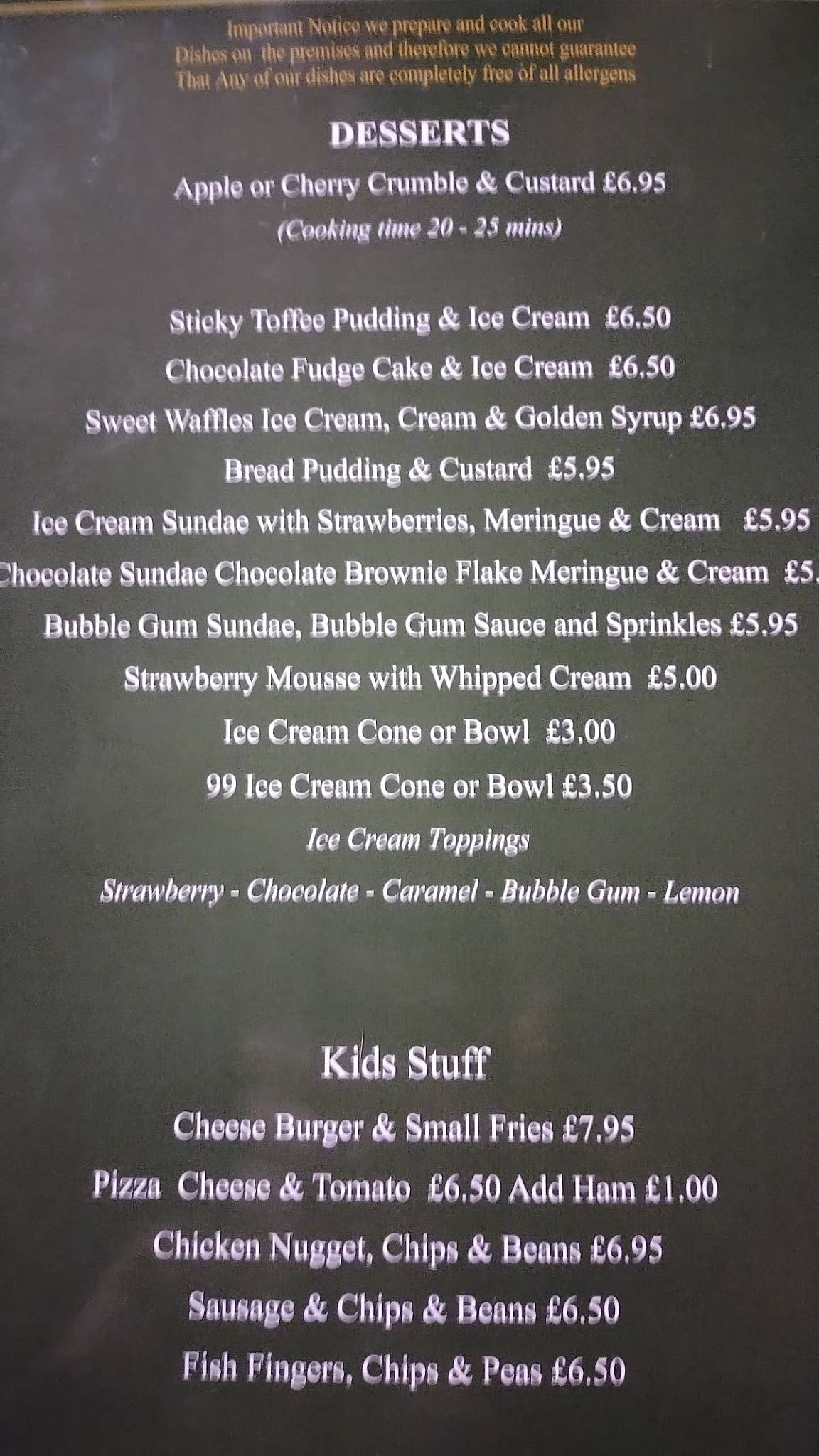 Menu at The Green Dragon pub & bar, London Colney