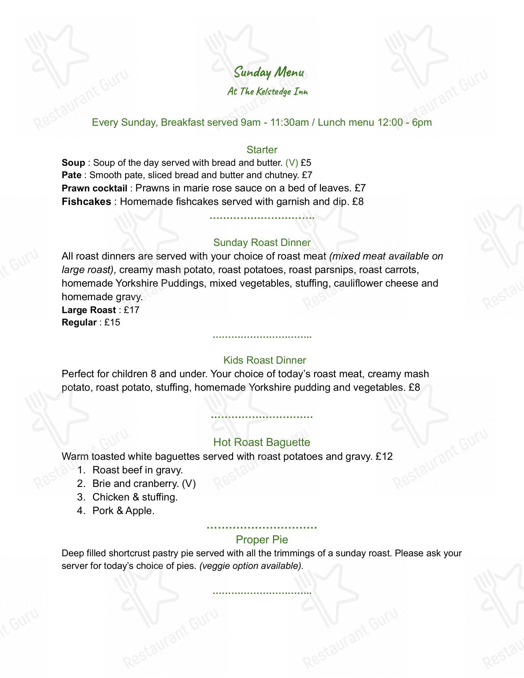 Menu at The Kelstedge pub & bar, Ashover, Matlock Rd