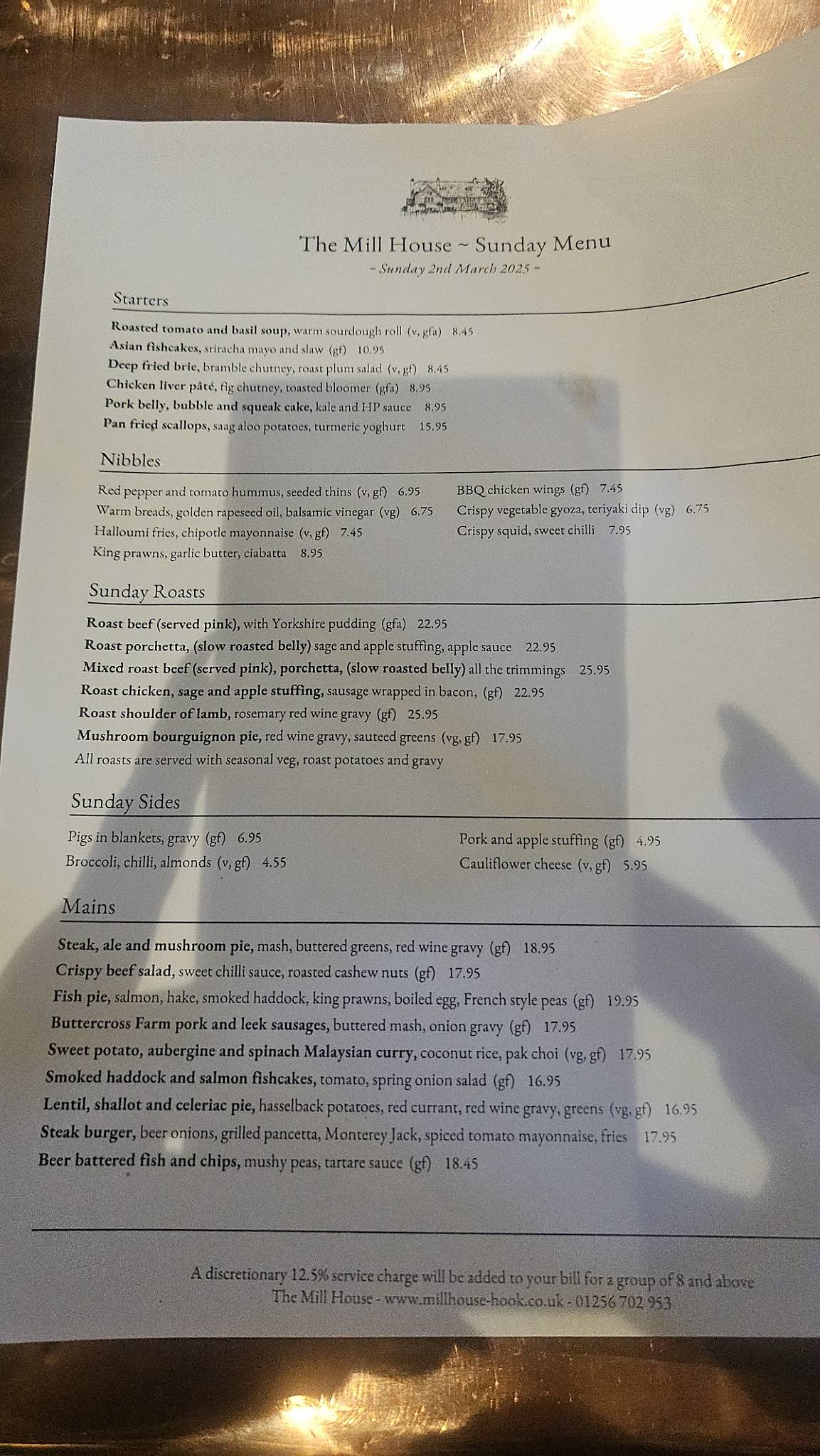 Menu at The Mill House pub & bar, Hook
