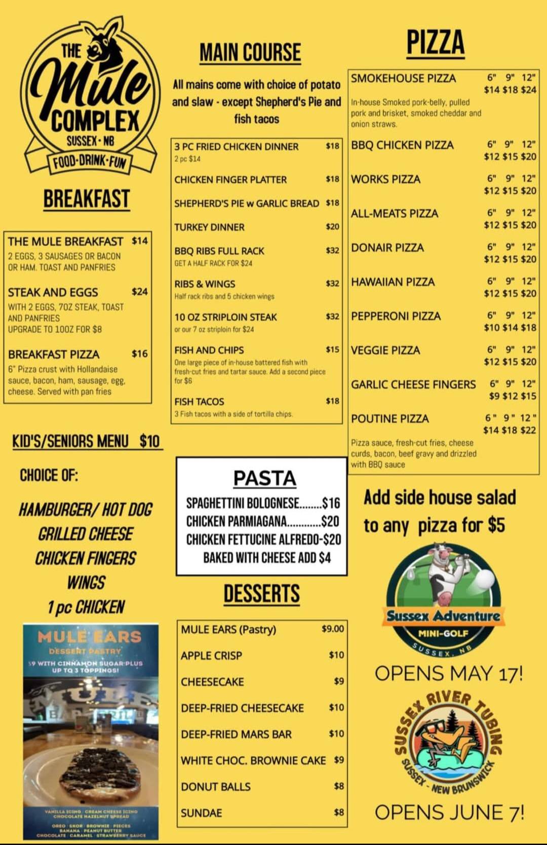 Menu at The Mule Bar & Grill, Sussex