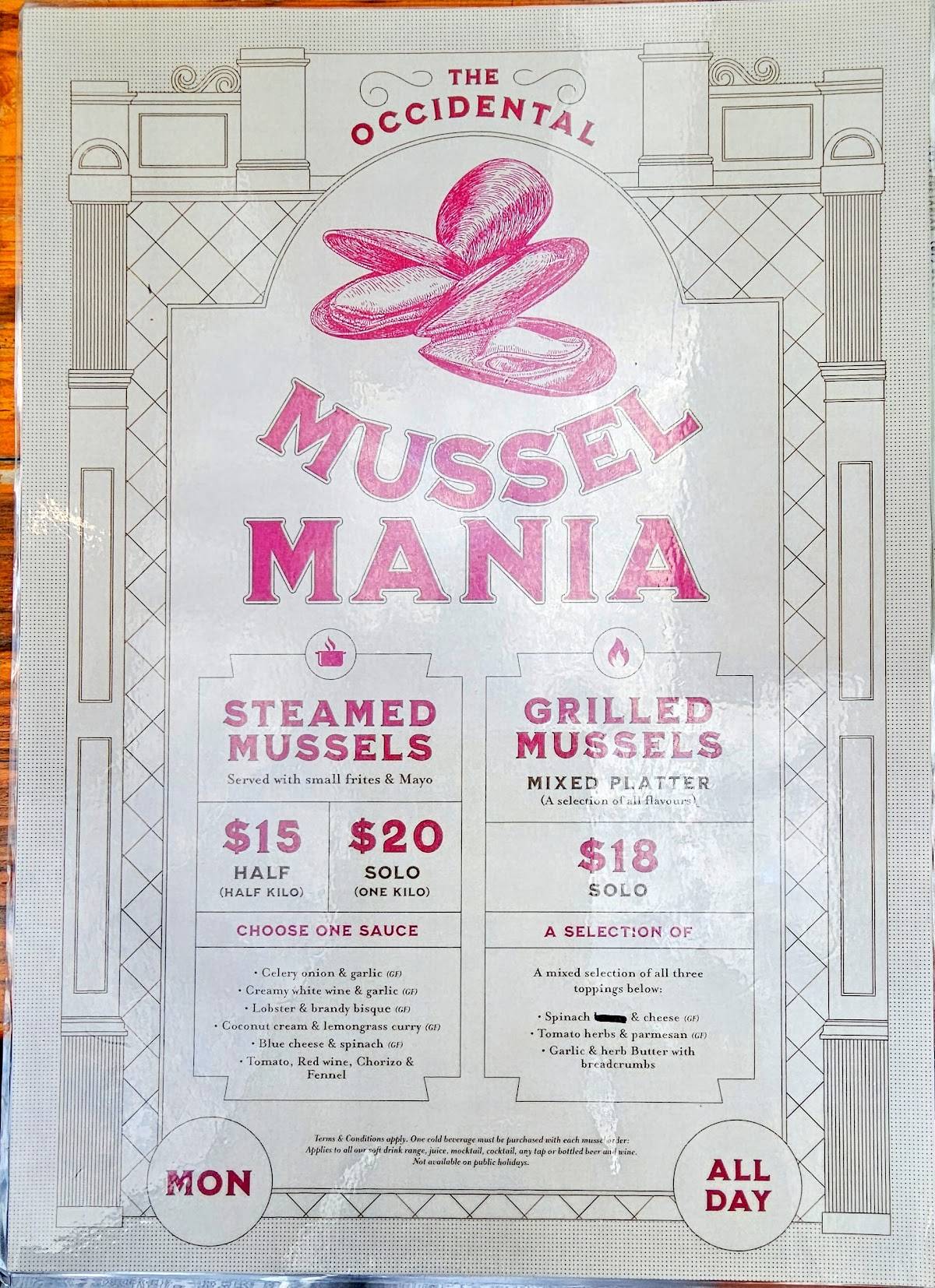 Menu at The Occidental pub & bar, Auckland