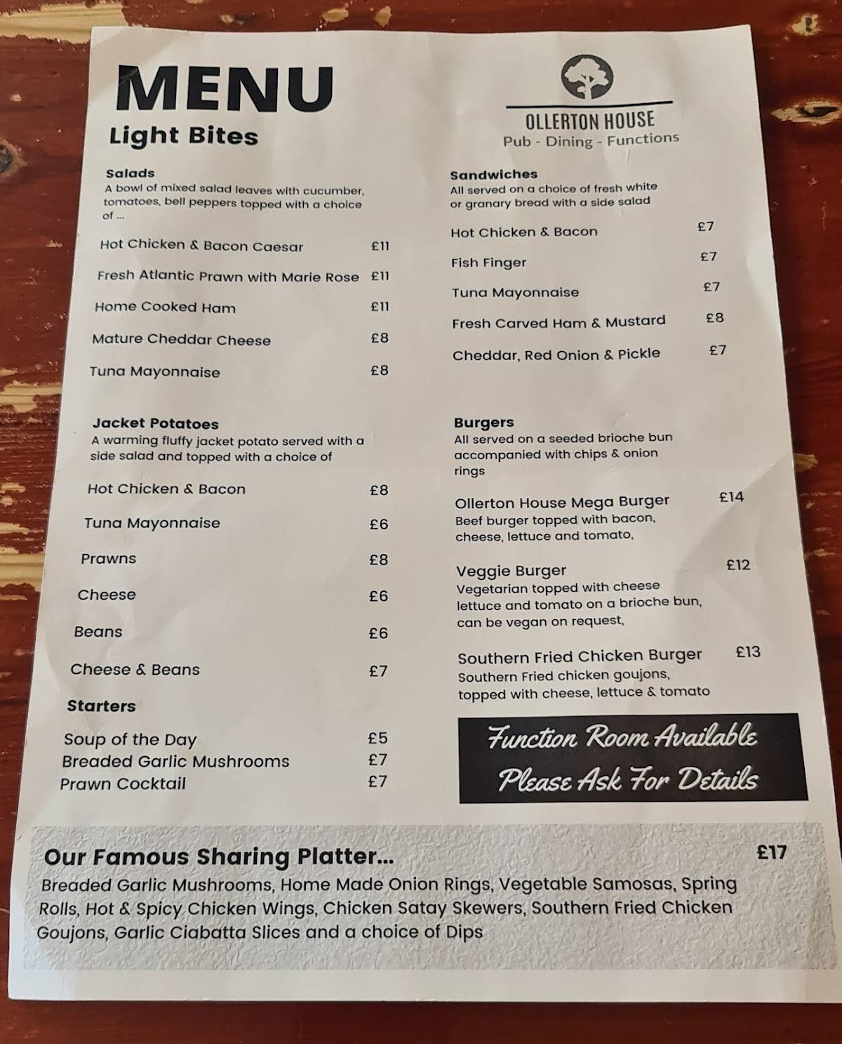Menu at The Ollerton house pub & bar, Ollerton and Boughton