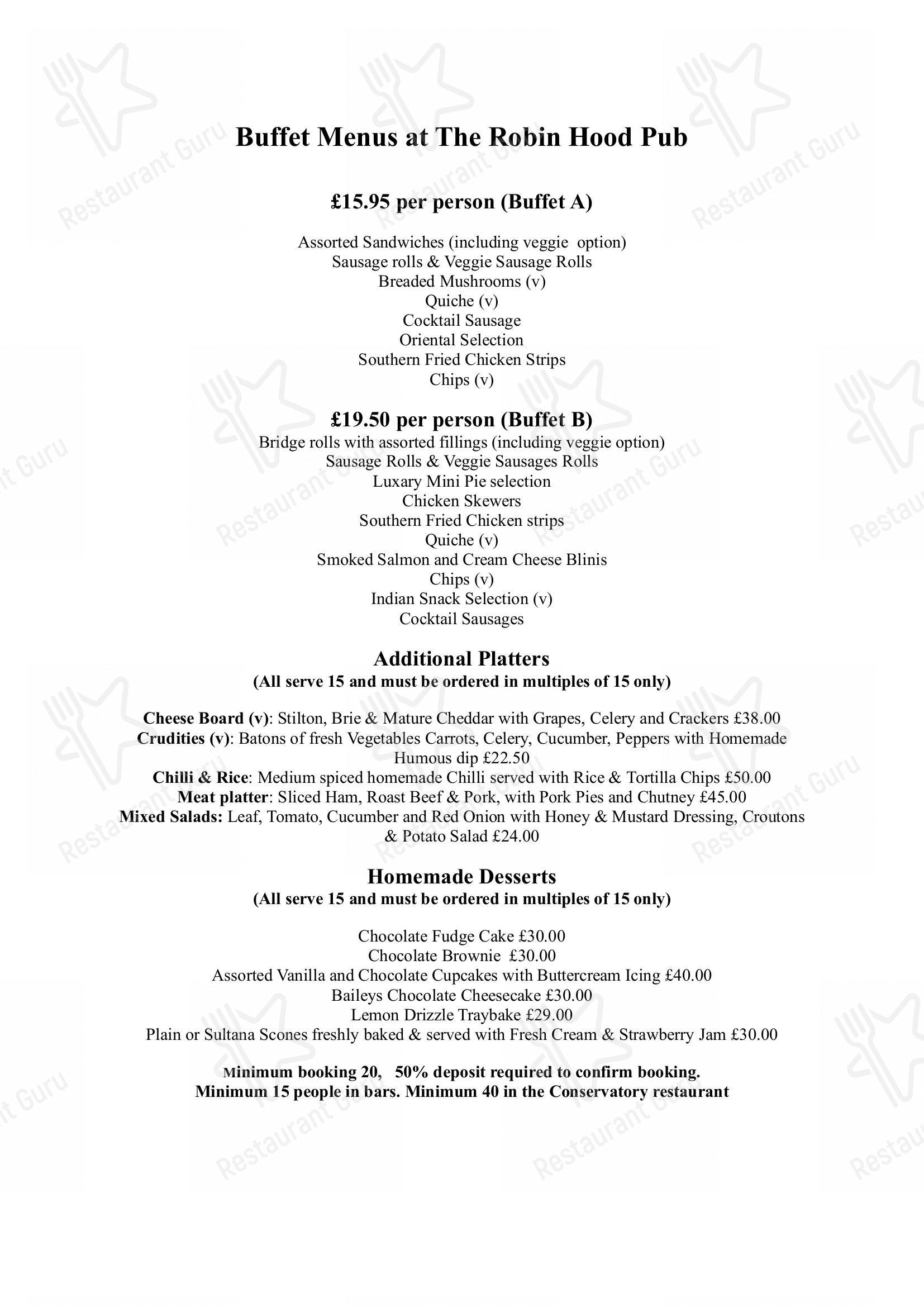 Menu at The Robin Hood pub & bar, Chatham