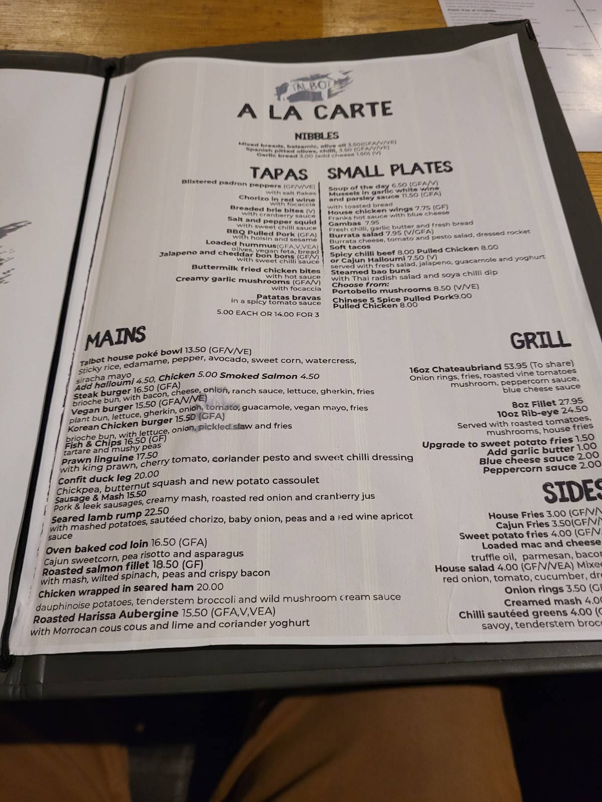Menu at The Talbot at Belbroughton pub & bar, Stourbridge, Hartle Ln