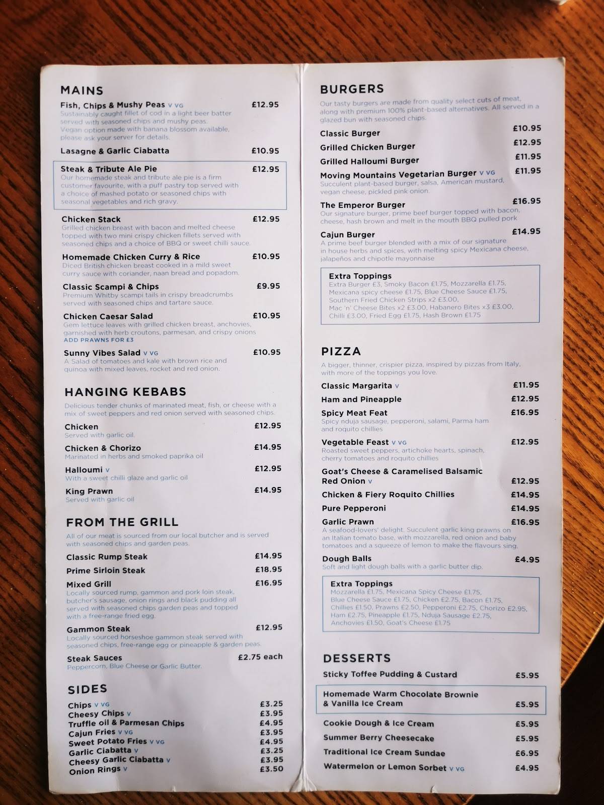 Menu at The Tap and Barrel, Plymouth