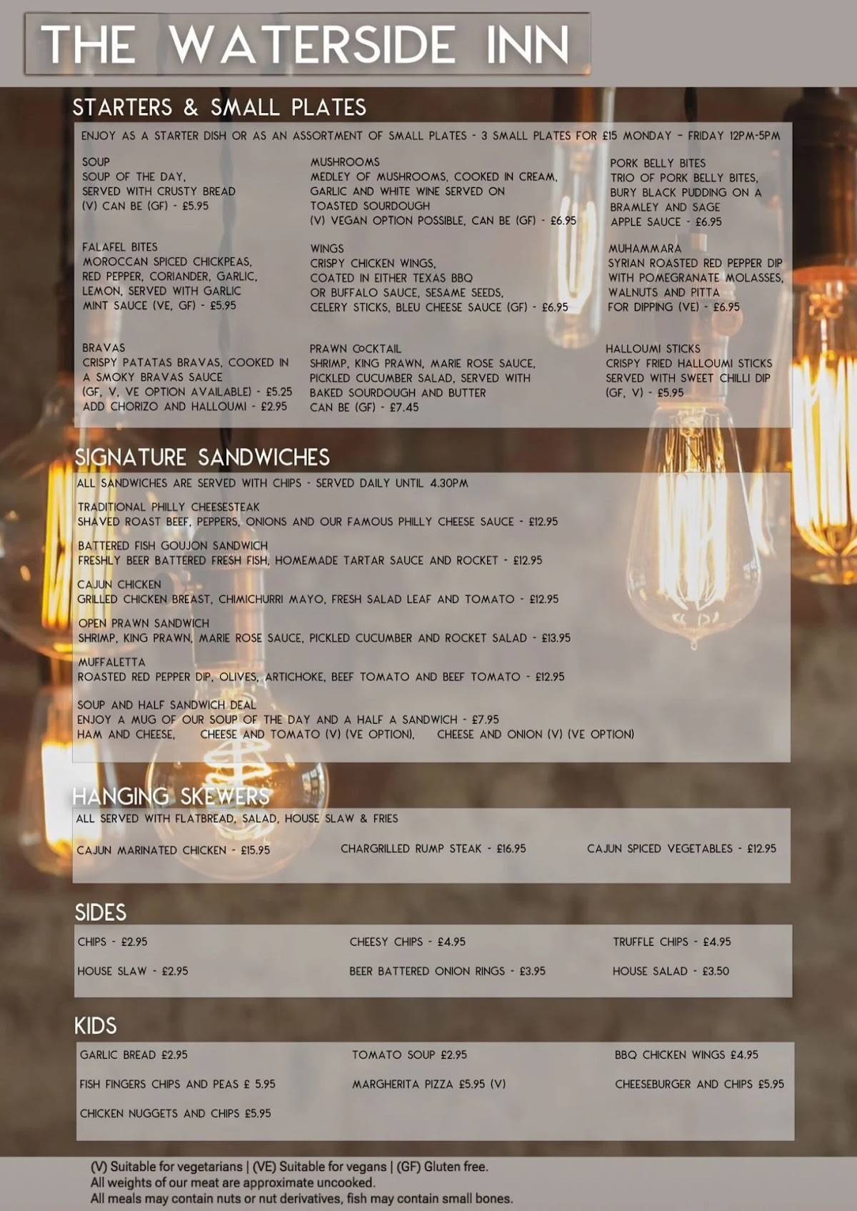 Menu at The Waterside Inn pub & bar, Leigh