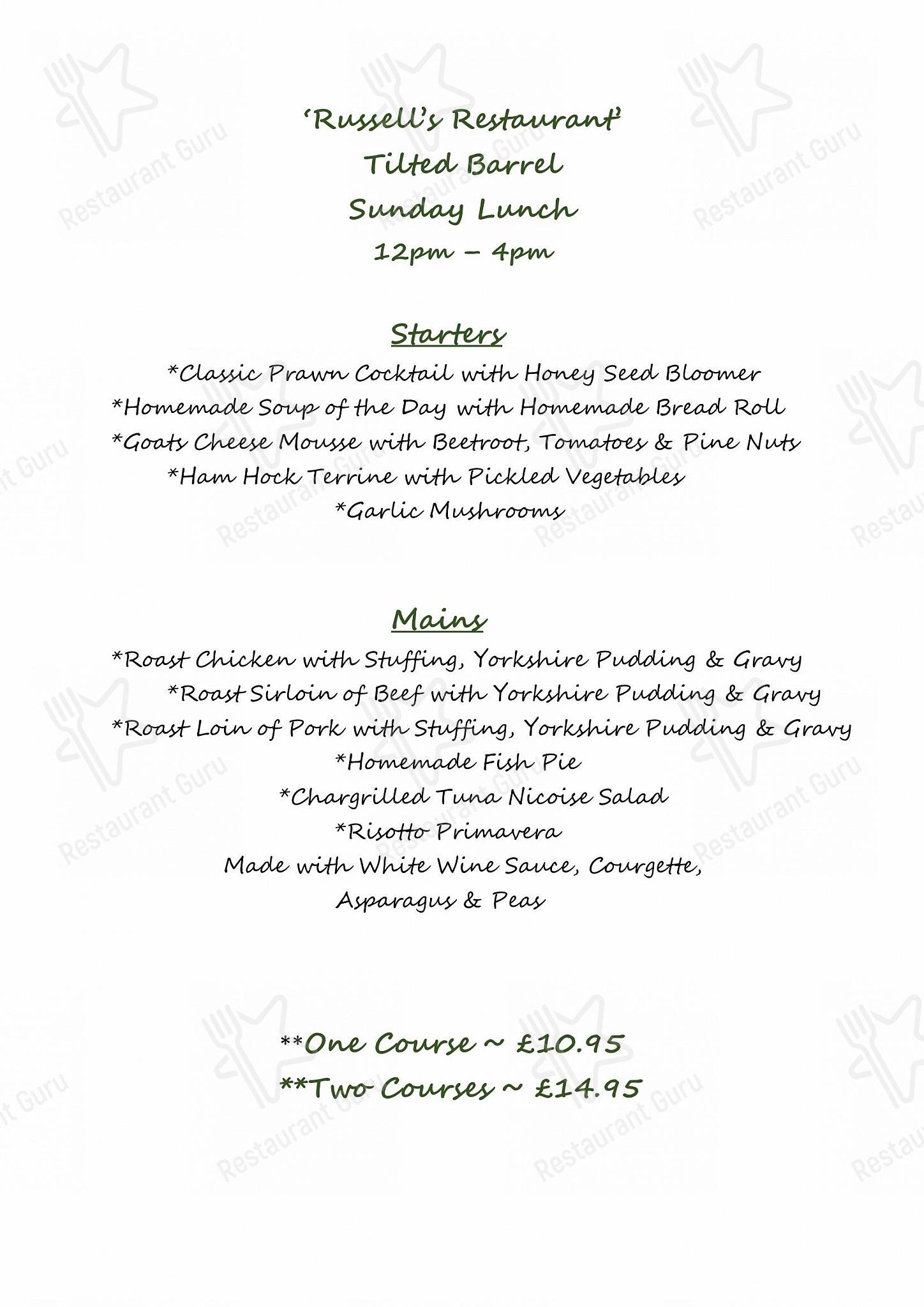 Menu at The Tilted Barrel, Grimsby, 2 Kirk Gate