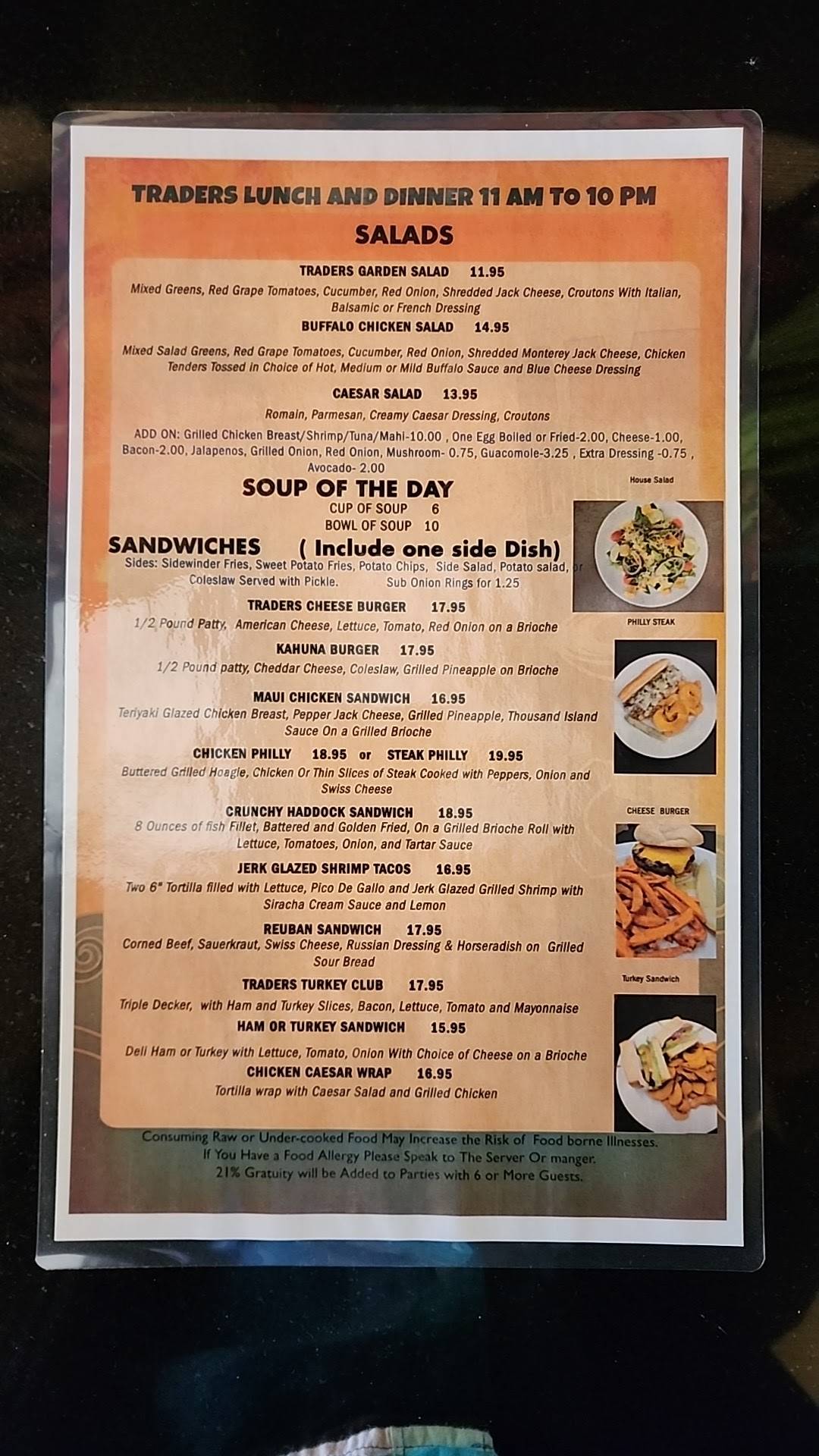 Menu at Traders Restaurant & Tiki Lounge, Daytona Beach Shores