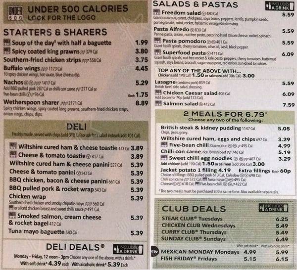 Menu at Wetherspoons pub & bar, Manchester, Piccadilly House