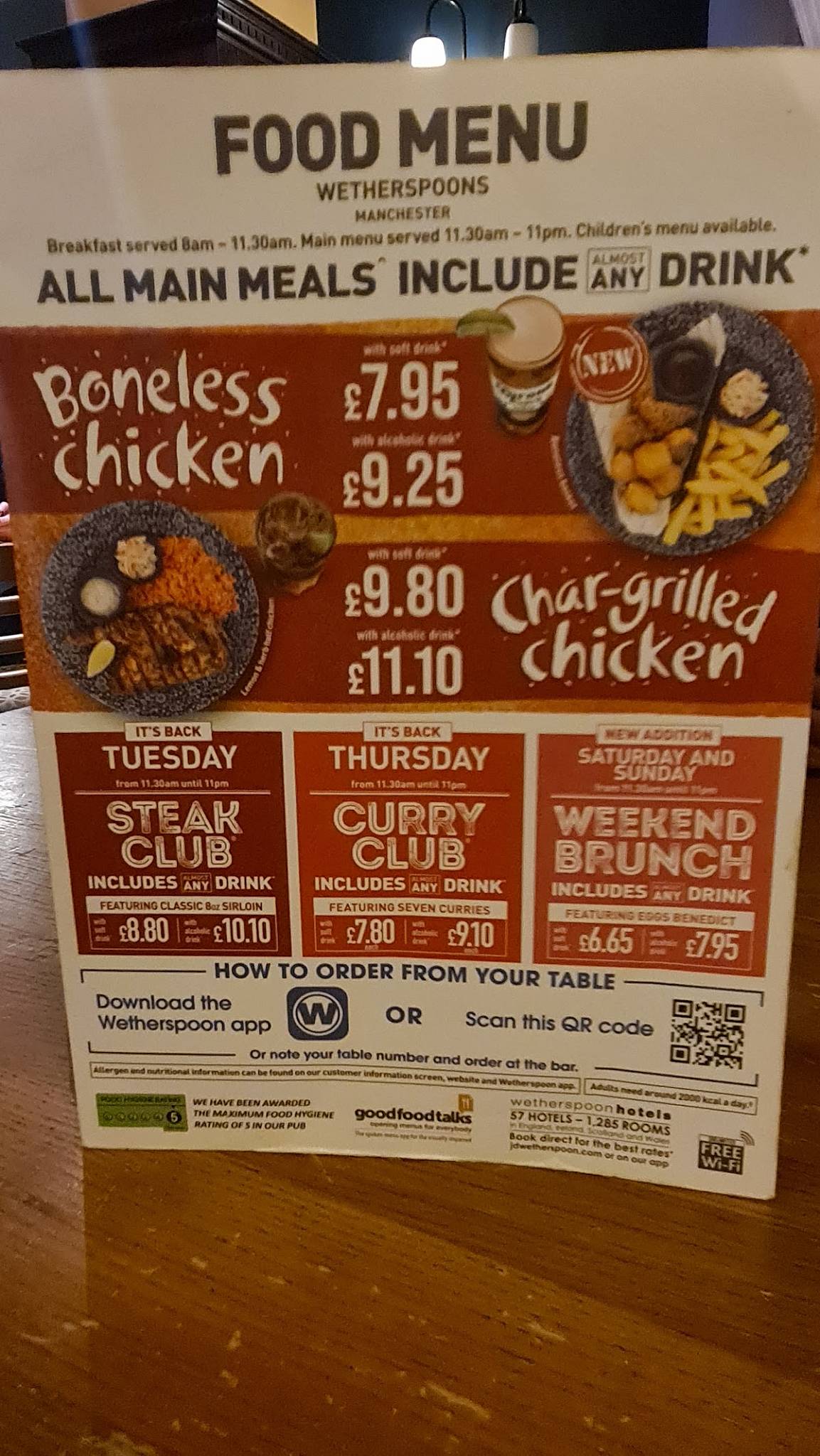 Menu at Wetherspoons pub & bar, Manchester, Piccadilly House