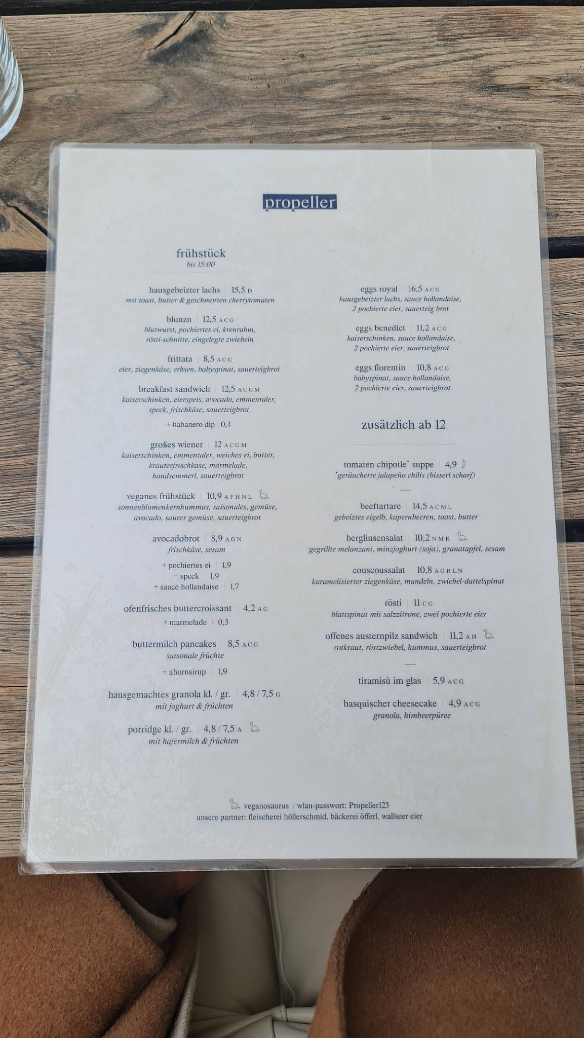 Menu at propeller pub & bar, Vienna