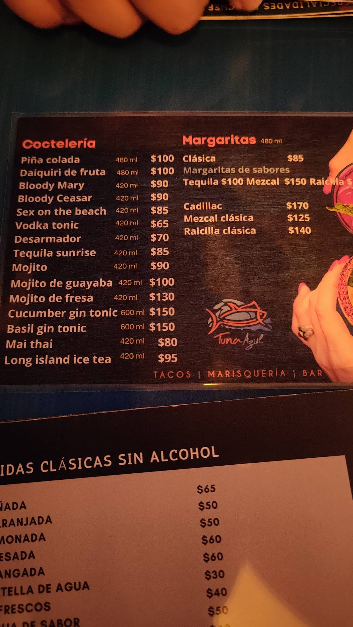Menu at Tuna Azul Zona Romantica restaurant, Puerto Vallarta
