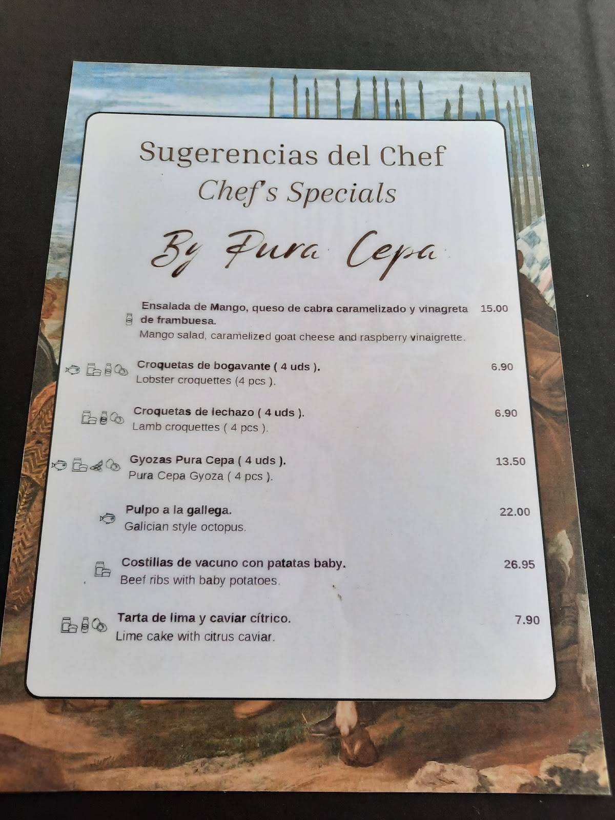 Carta del restaurante Pura Cepa Frigiliana, Frigiliana