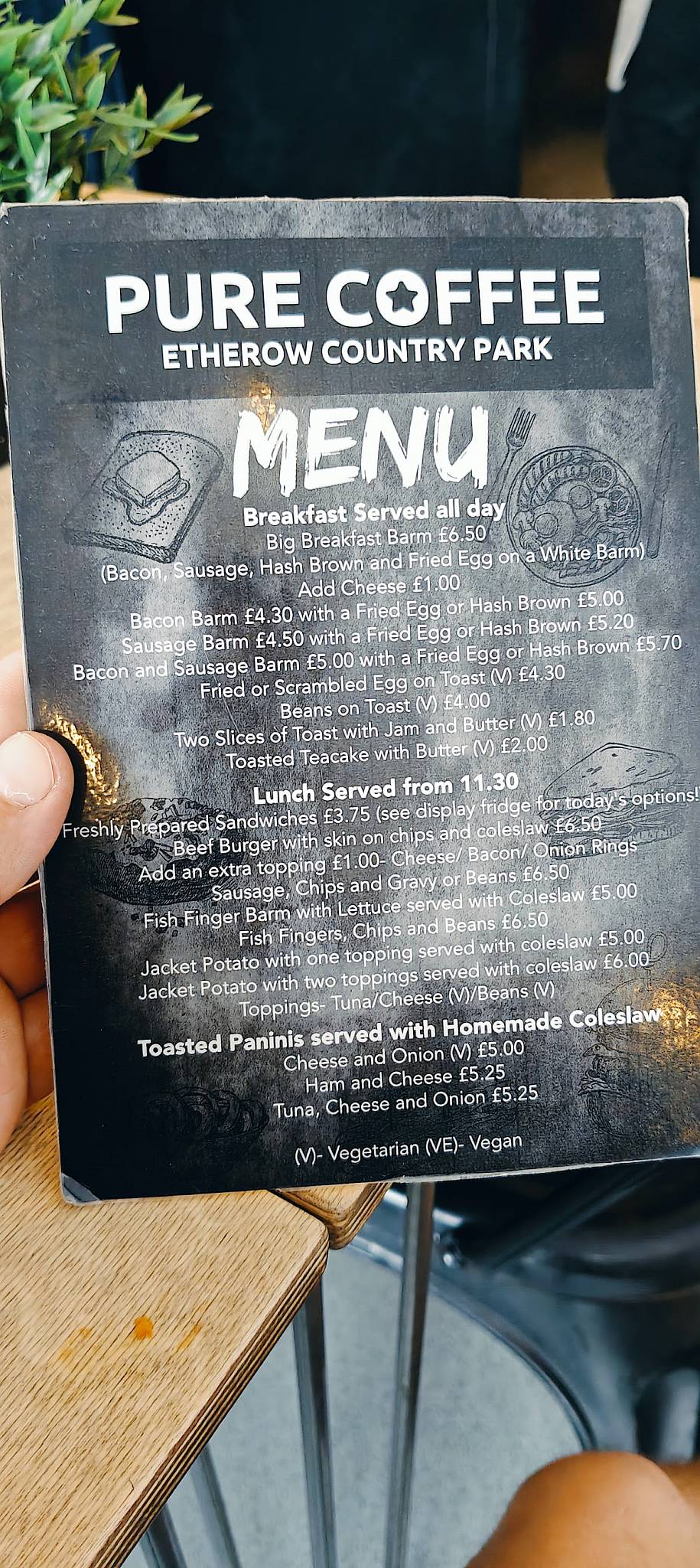 Menu at Pure Coffee Etherow Country Park Cafe, Stockport
