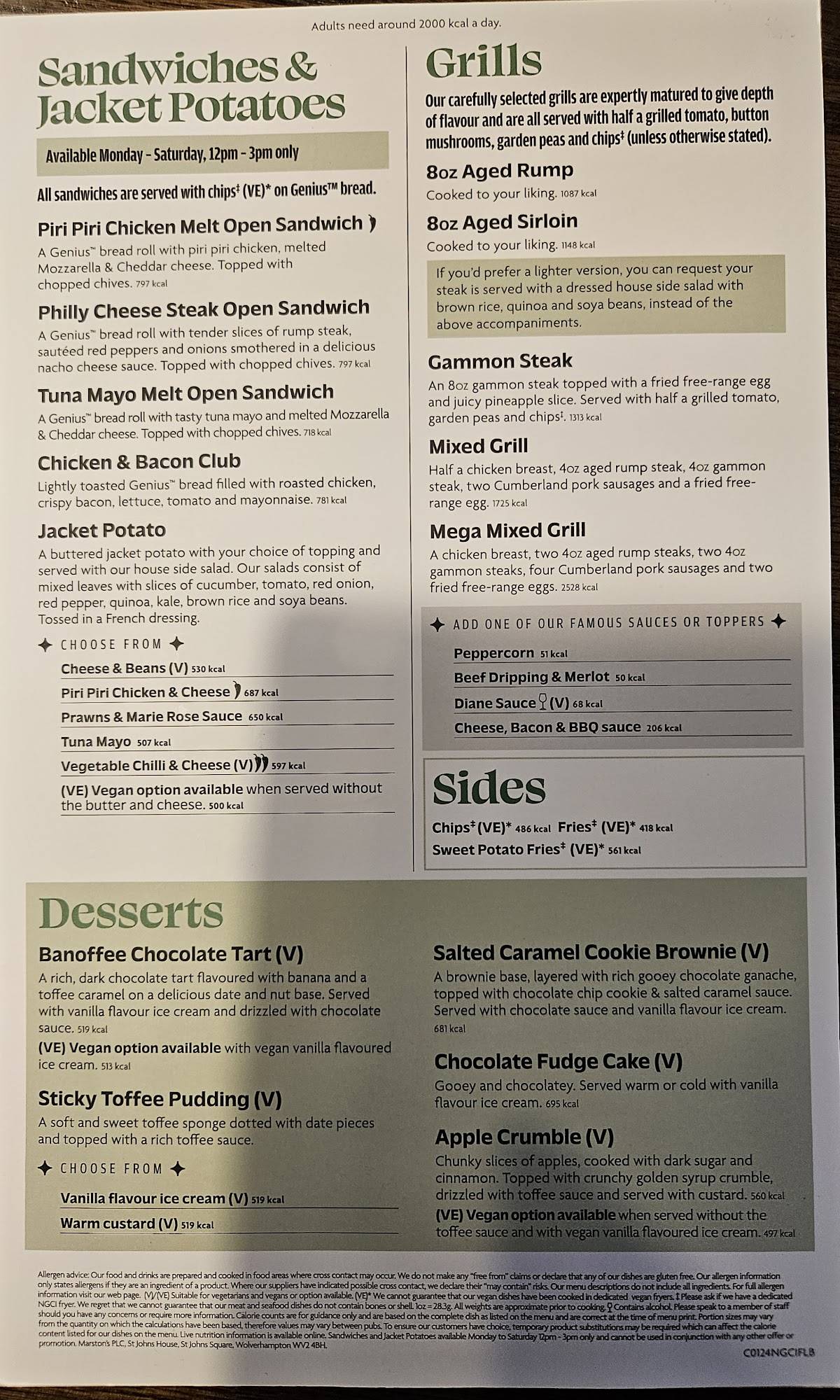 Menu at Pure Drop pub & bar, Ferndown