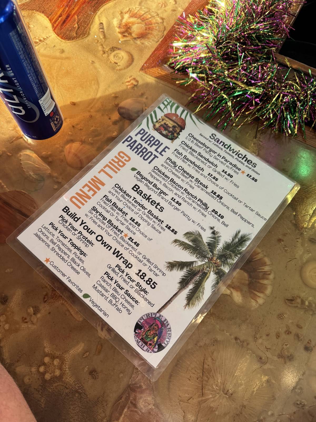 Menu at Purple Parrot Beach Bar & Grill, Perdido Key
