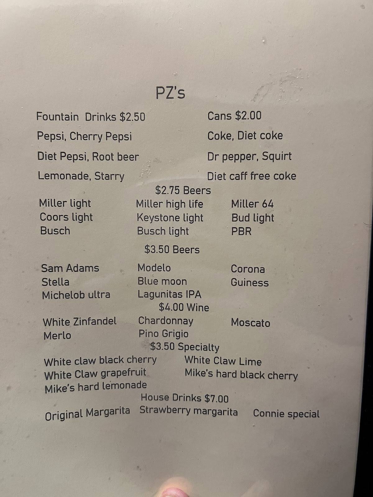 Menu at Pz's Place & Steakhouse, Galesburg