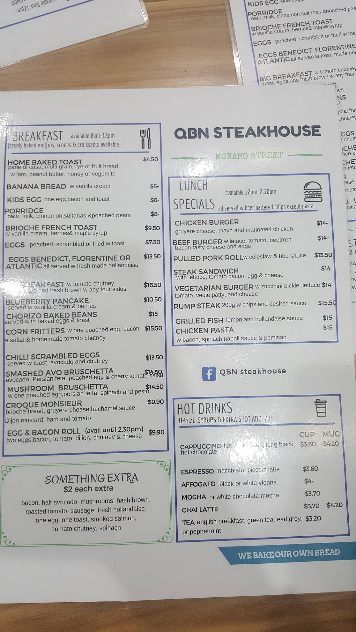 Menu at QBN STEAKHOUSE, Queanbeyan