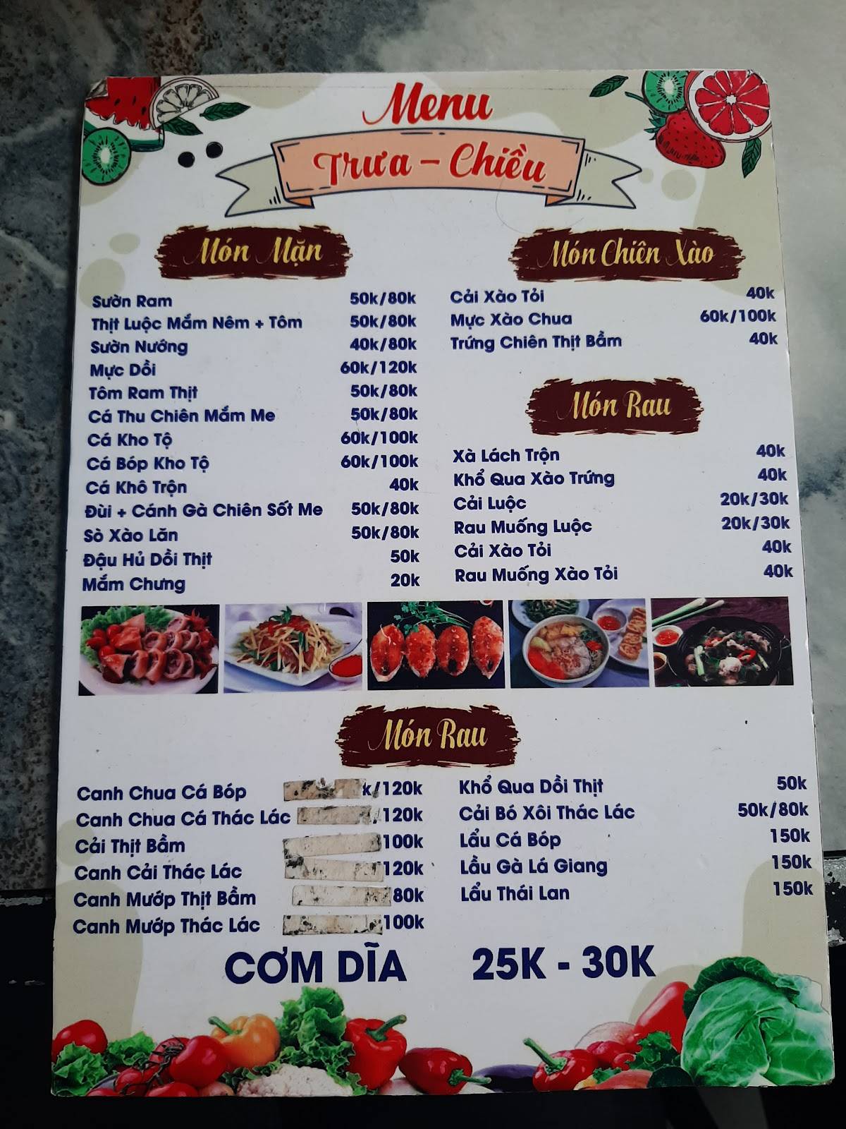 Menu at QUÁN BIBO restaurant, Phan Thiet