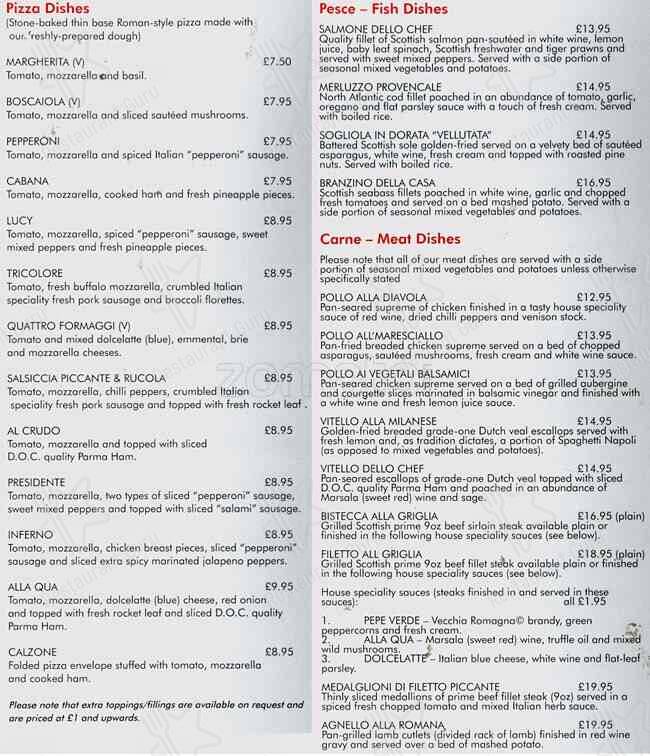 Menu at Santa Lucia Merchant City Glasgow restaurant, Glasgow, 68 Ingram St