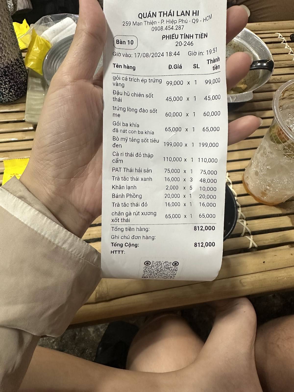 Menu at Quán Thái Lan Hi restaurant, Ho Chi Minh City