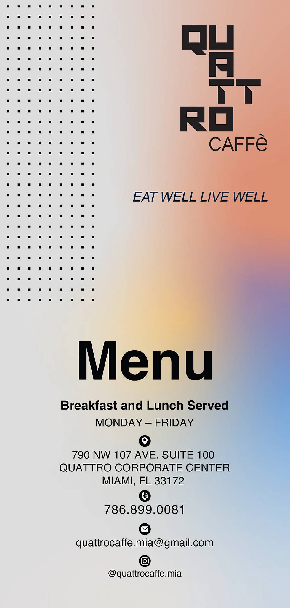 Menu at Quattro Caffe restaurant, Miami