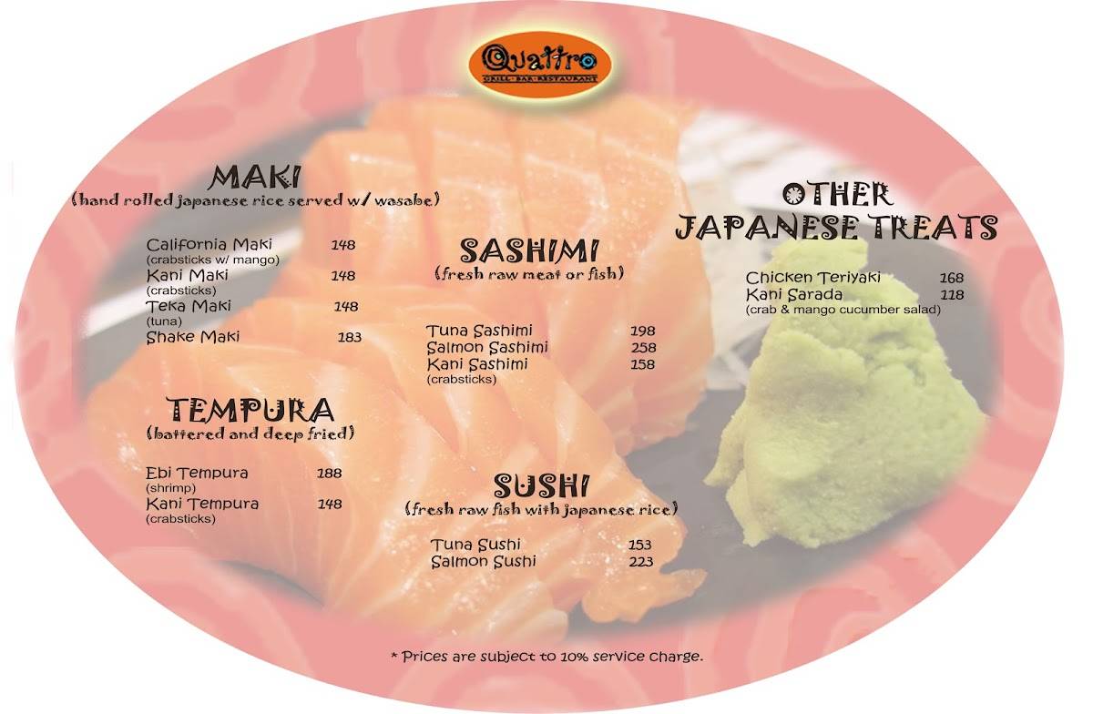 Menu at Quattro Grill Bar and Restaurant, Quezon City