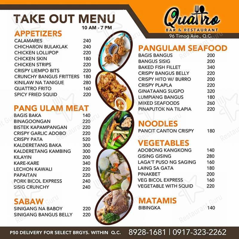 Menu at Quattro Grill Bar and Restaurant, Quezon City