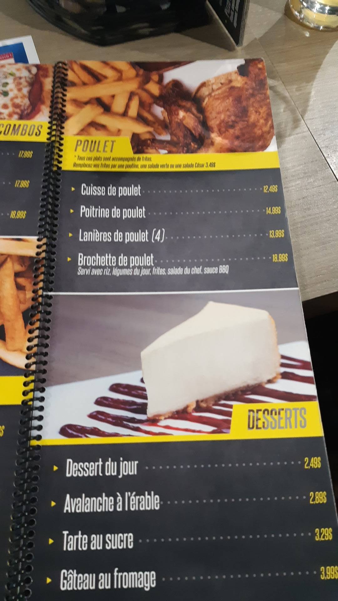 Menu au Québec Broue restaurant, Québec, Wilfrid-Hamel Blvd