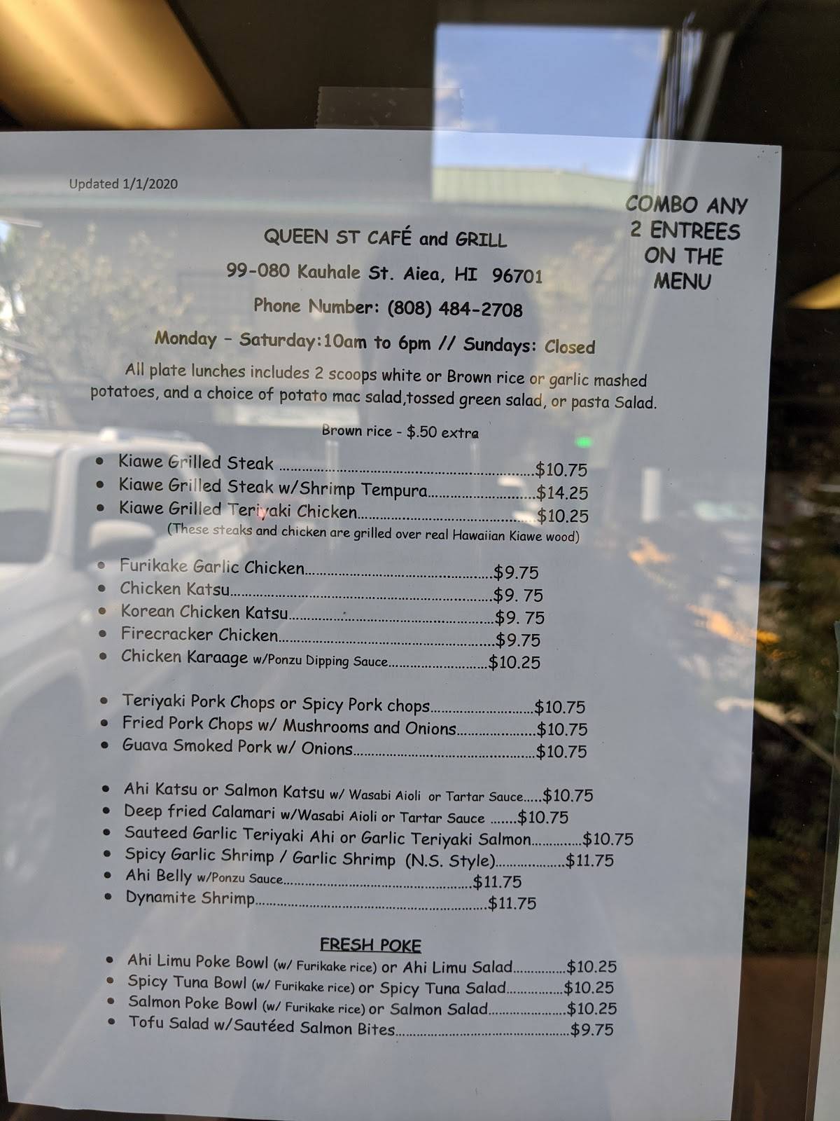 Menu at Queen Street Cafe & Grill, Aiea