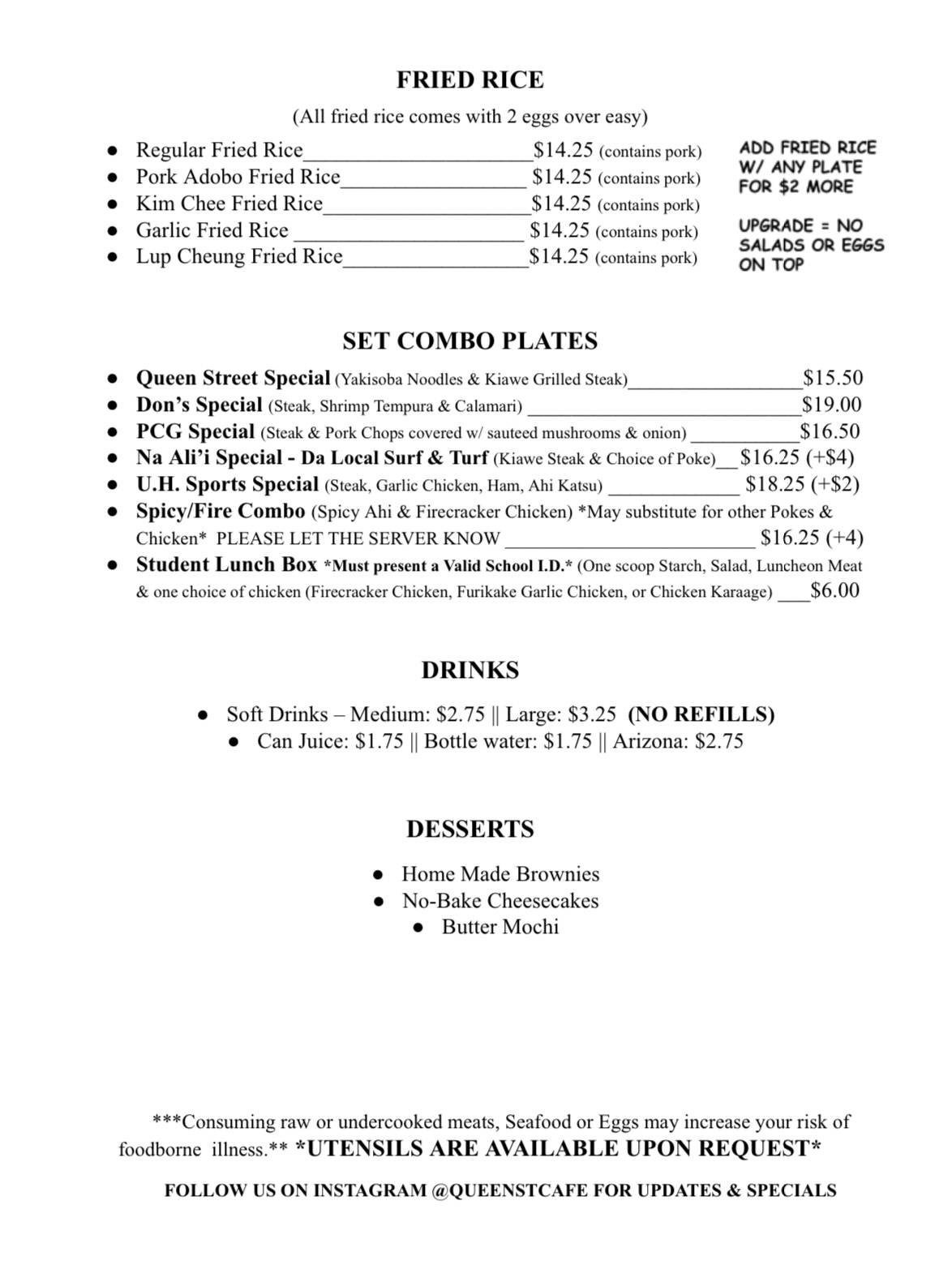 Menu at Queen Street Cafe & Grill, Aiea