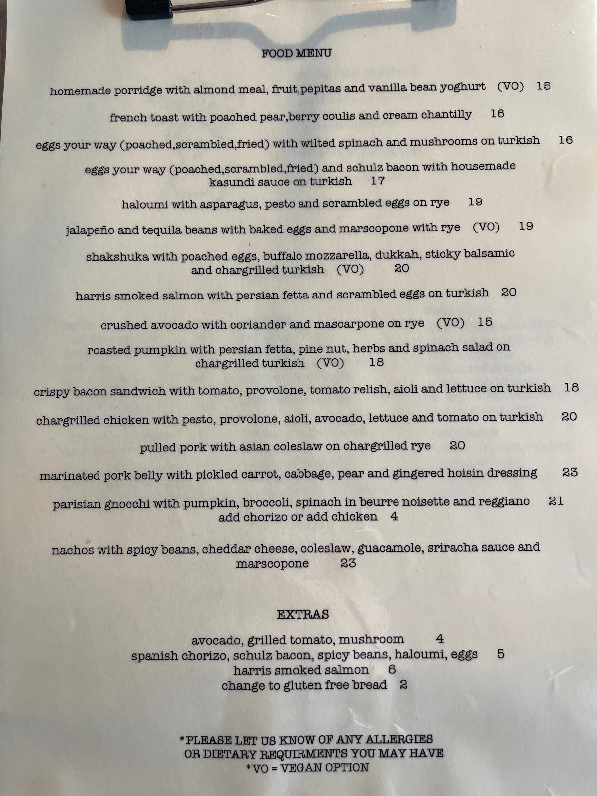 Menu at Queen Street cafe., Croydon