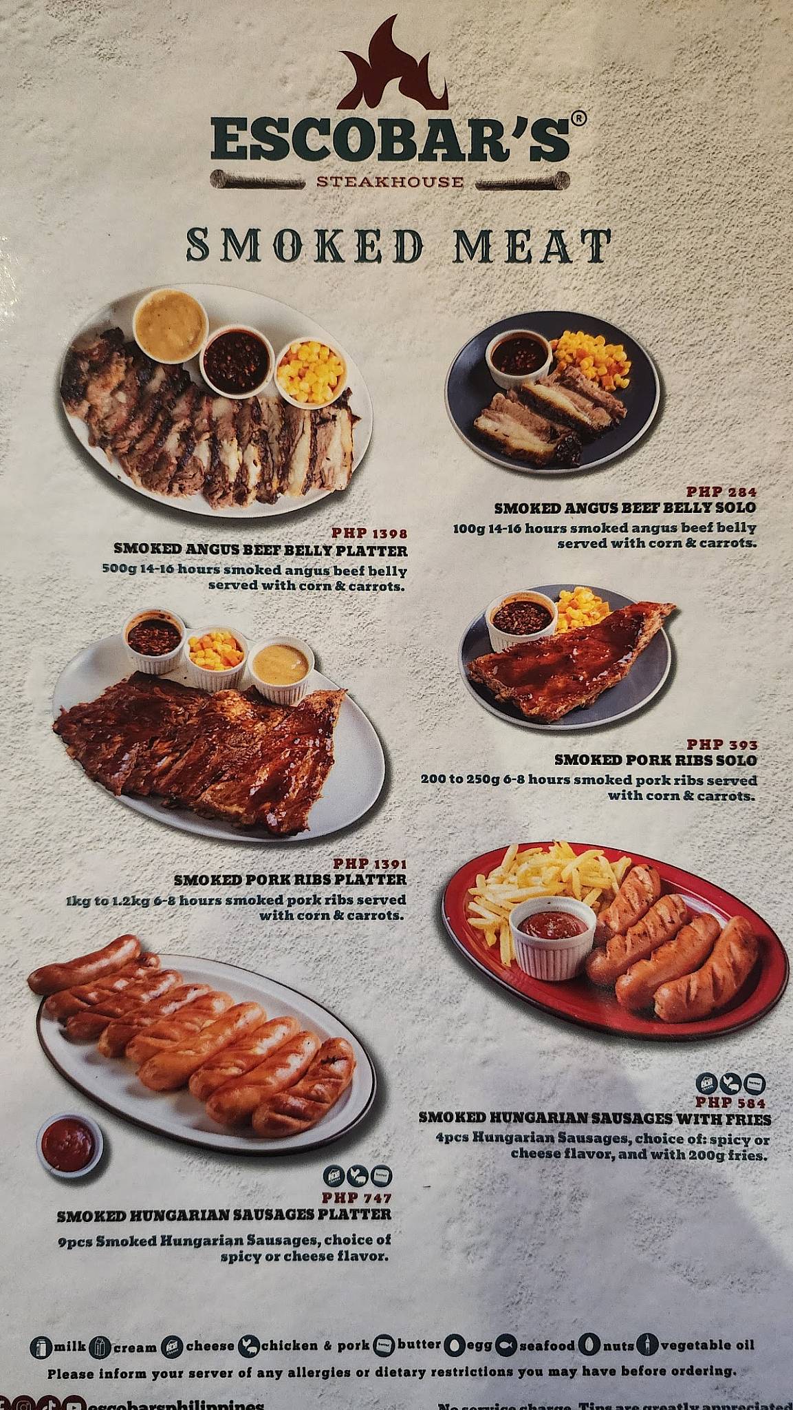 Menu at Escobar’s Steakhouse, Quezon City