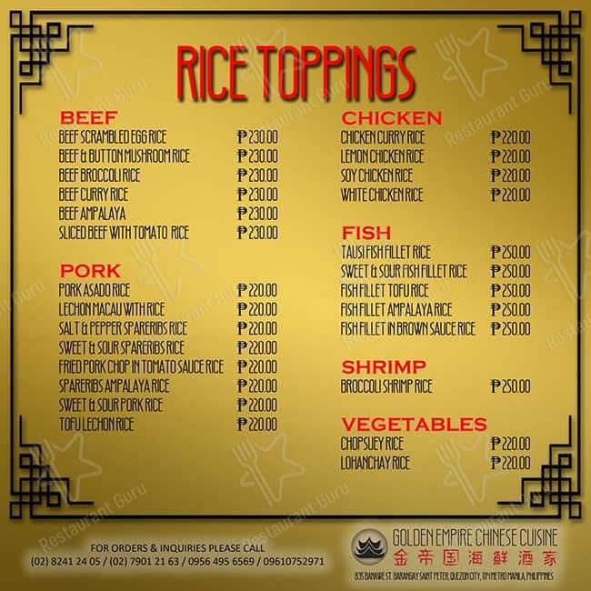 Menu at Golden Empire Chinese Cuisine Banawe Q.C. restaurant, Quezon City