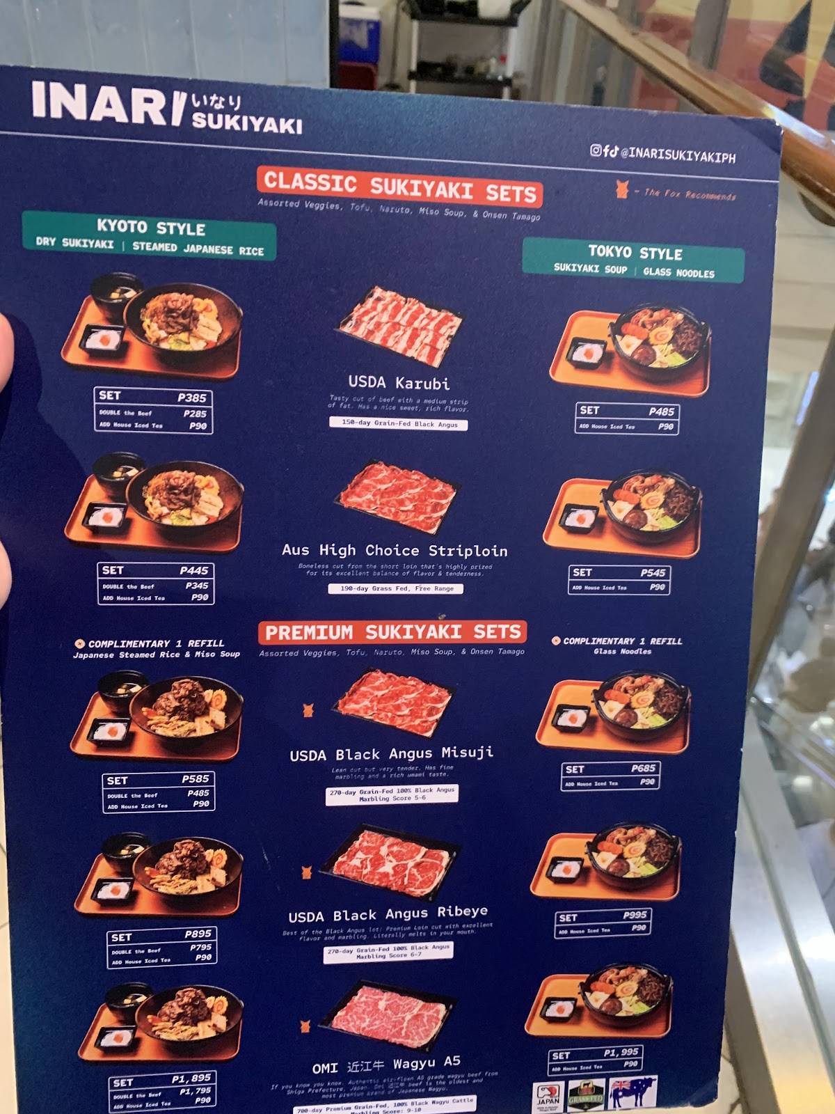 Menu at Inari Sukiyaki - QC restaurant, Quezon City, J27Q+R23