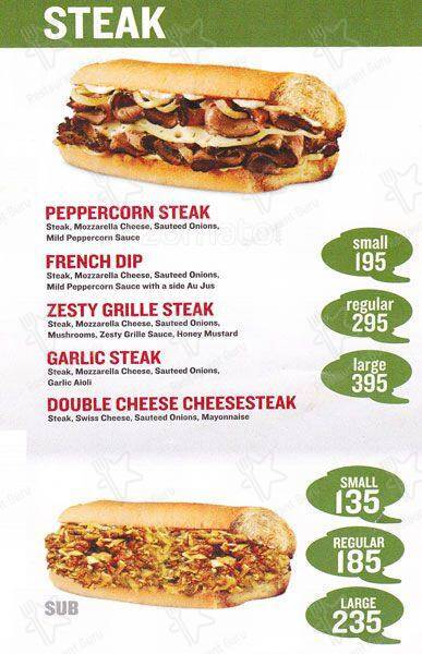 Menu at Quiznos, Quezon City, 3rd Flr