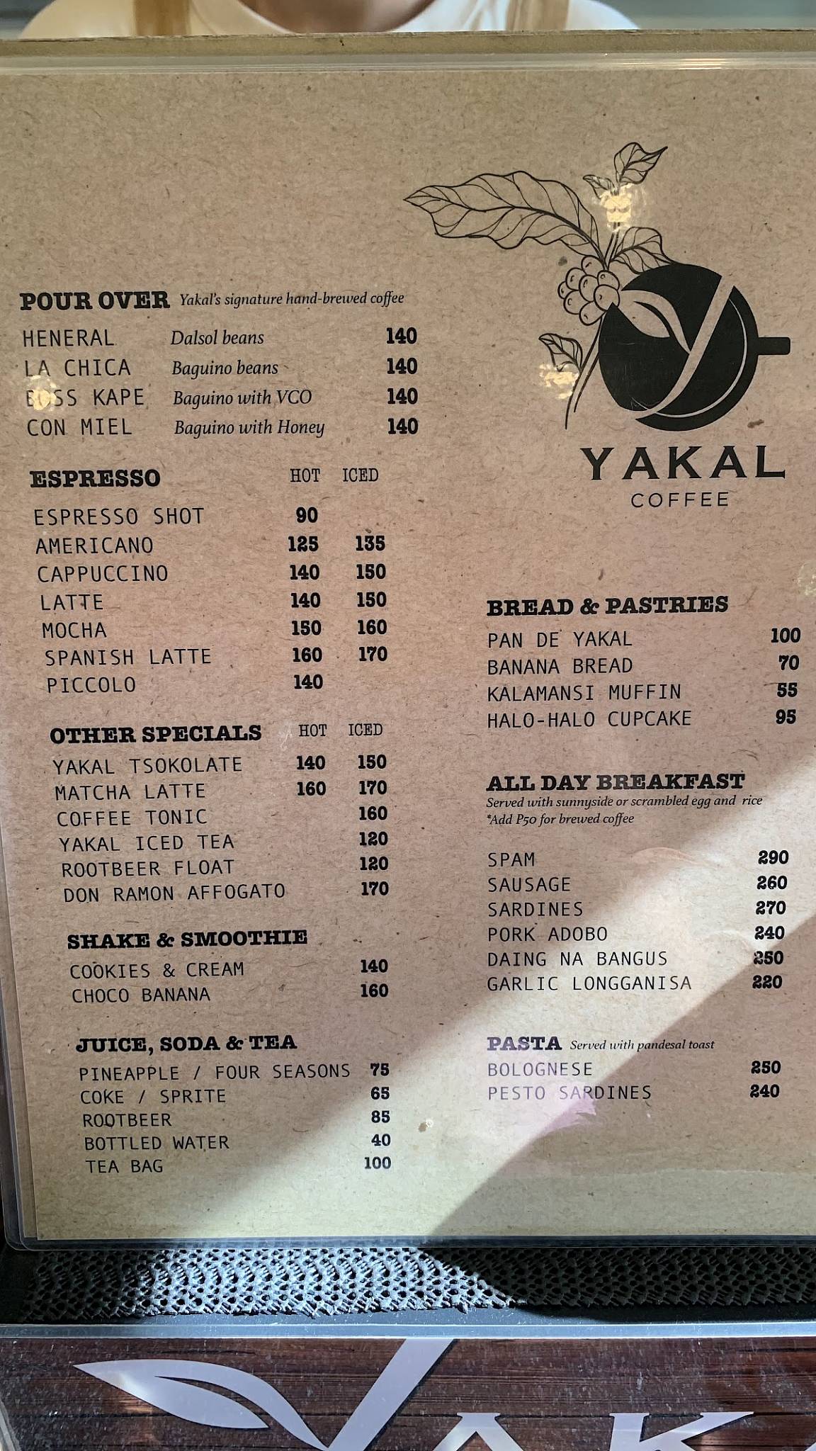 Menu at Yakal Coffee, Quezon City