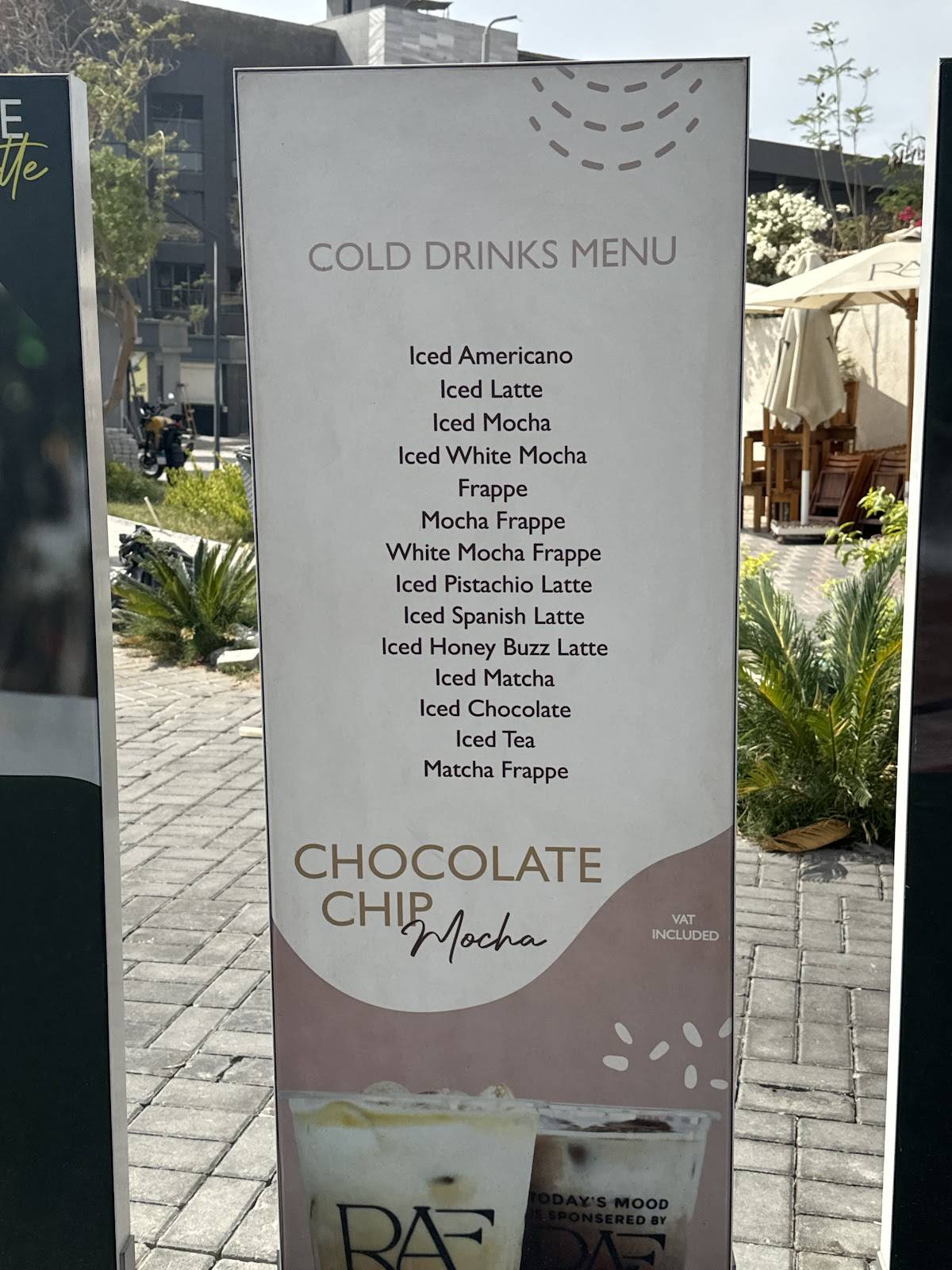 Menu at RAF Specialty Coffee restaurant, Egypt