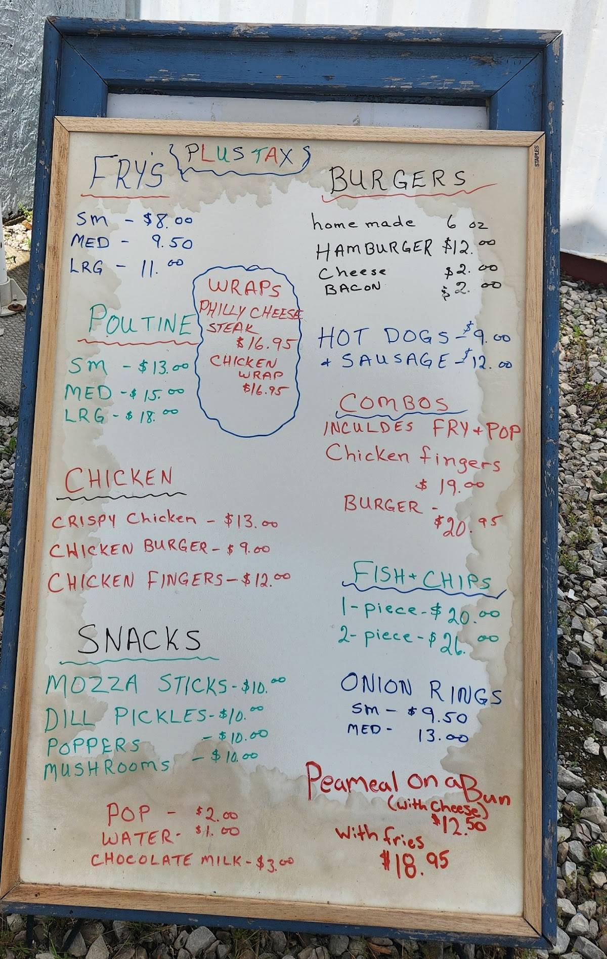Menu at RB's RoadSide Diner restaurant, Lion's Head