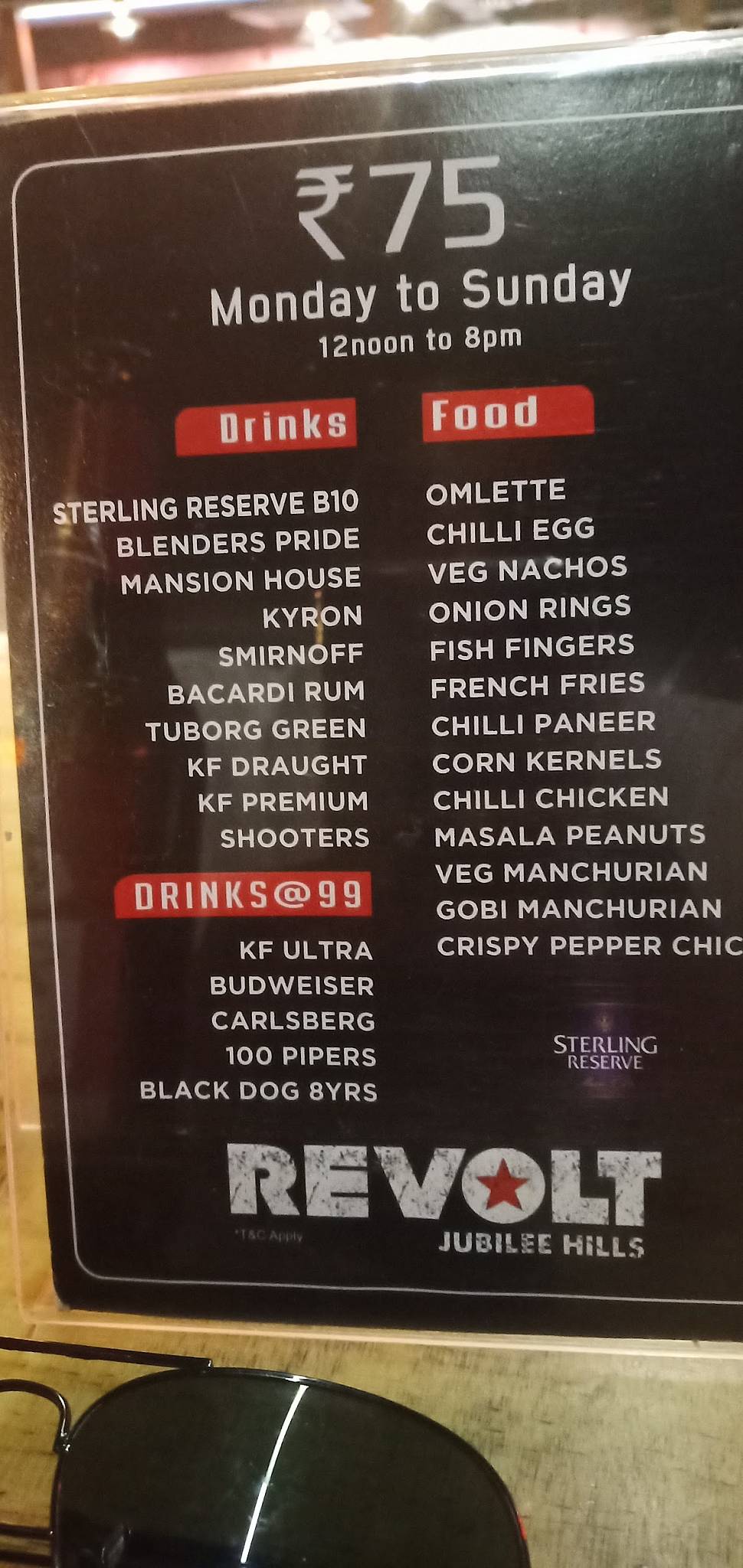 Menu at REVOLT BAR N KITCHEN, Hyderabad, 644
