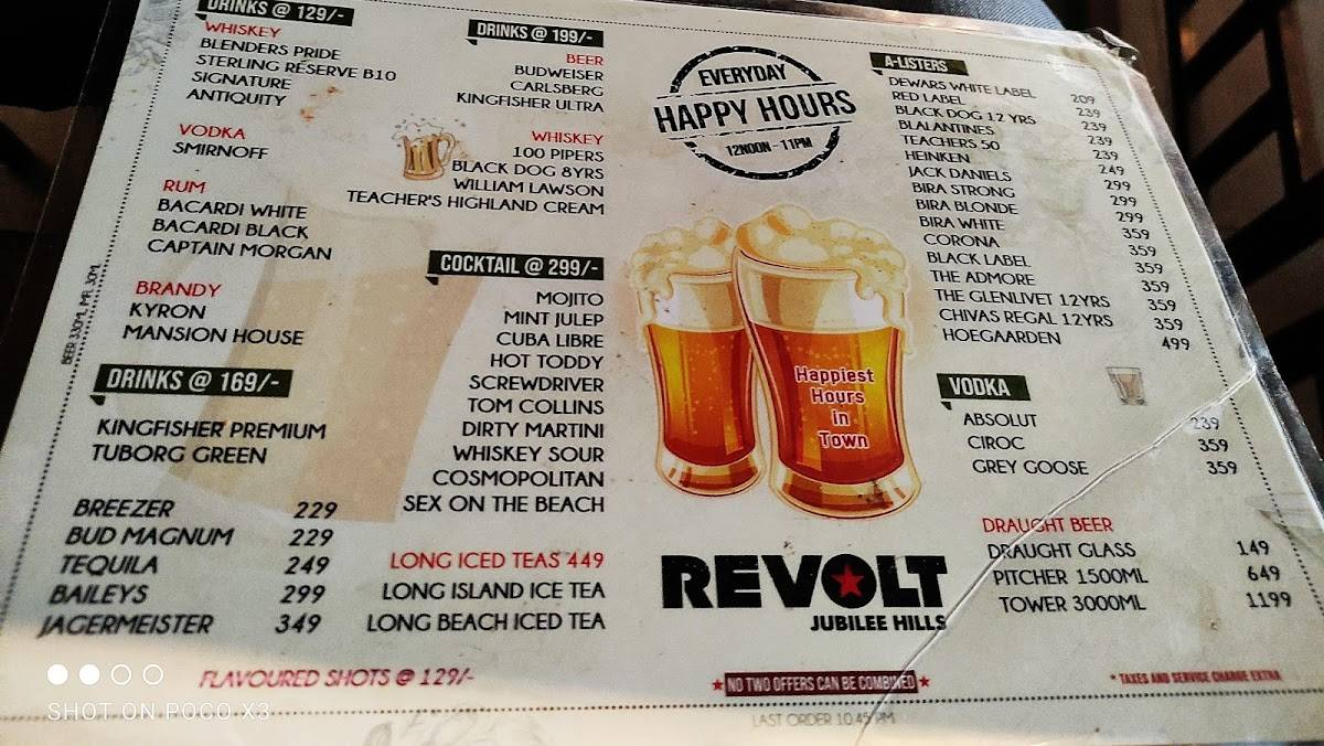 Menu at REVOLT BAR N KITCHEN, Hyderabad, 644