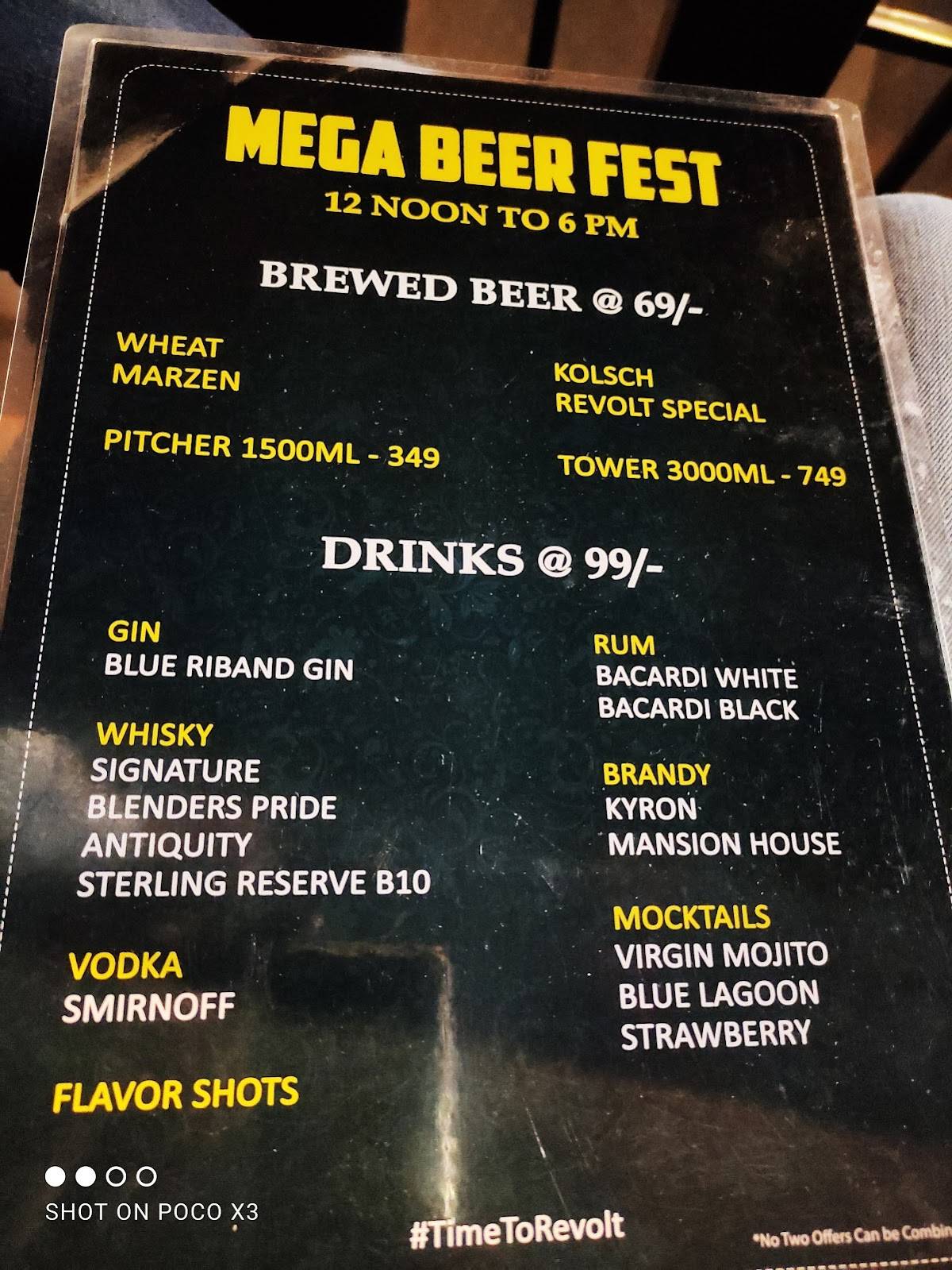 Menu at REVOLT BAR N KITCHEN, Hyderabad, 644