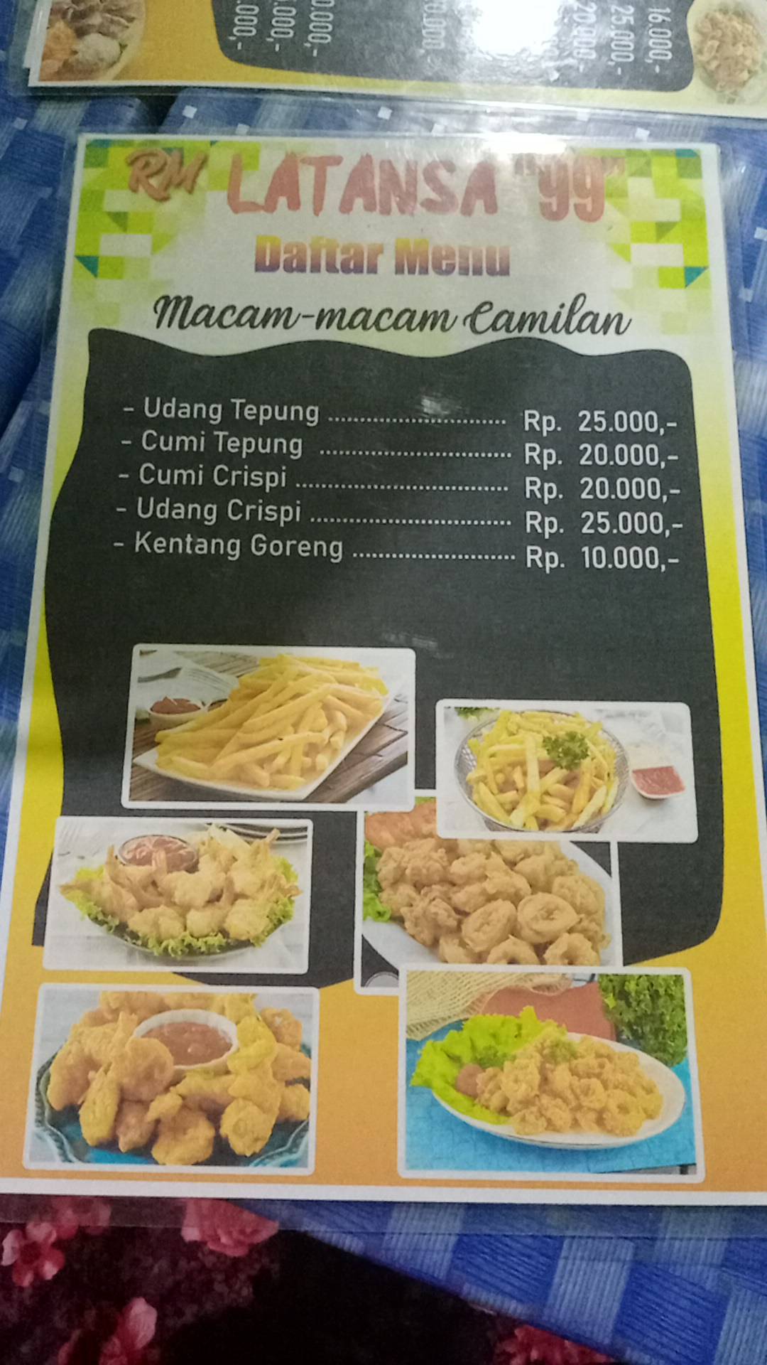Menu at RM LATANSA 99 restaurant, Indonesia