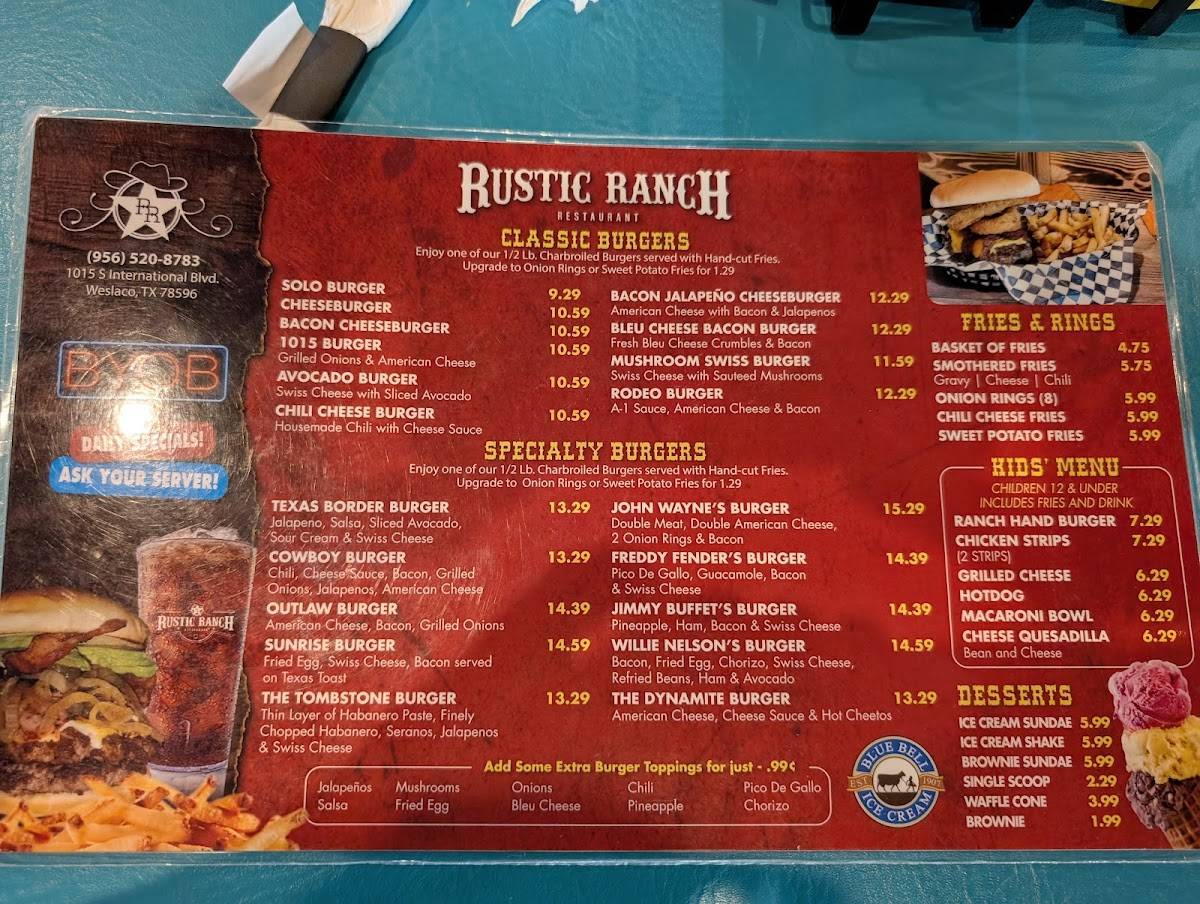Menu at RUSTIC RANCH RESTAURANT, Weslaco