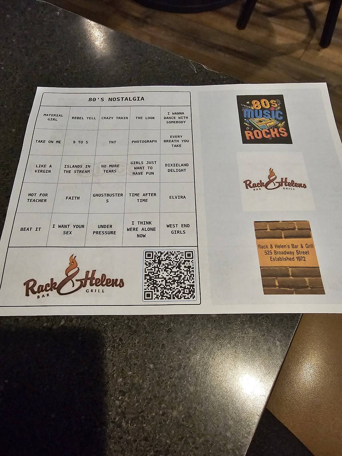 Menu at Rack & Helen's Bar and Grill, New Haven