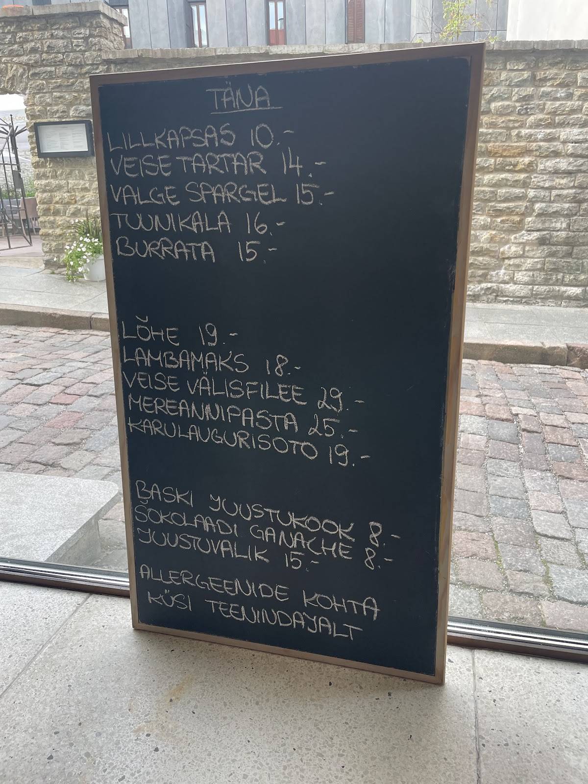 Menu at Rado restoran restaurant, Tallinn