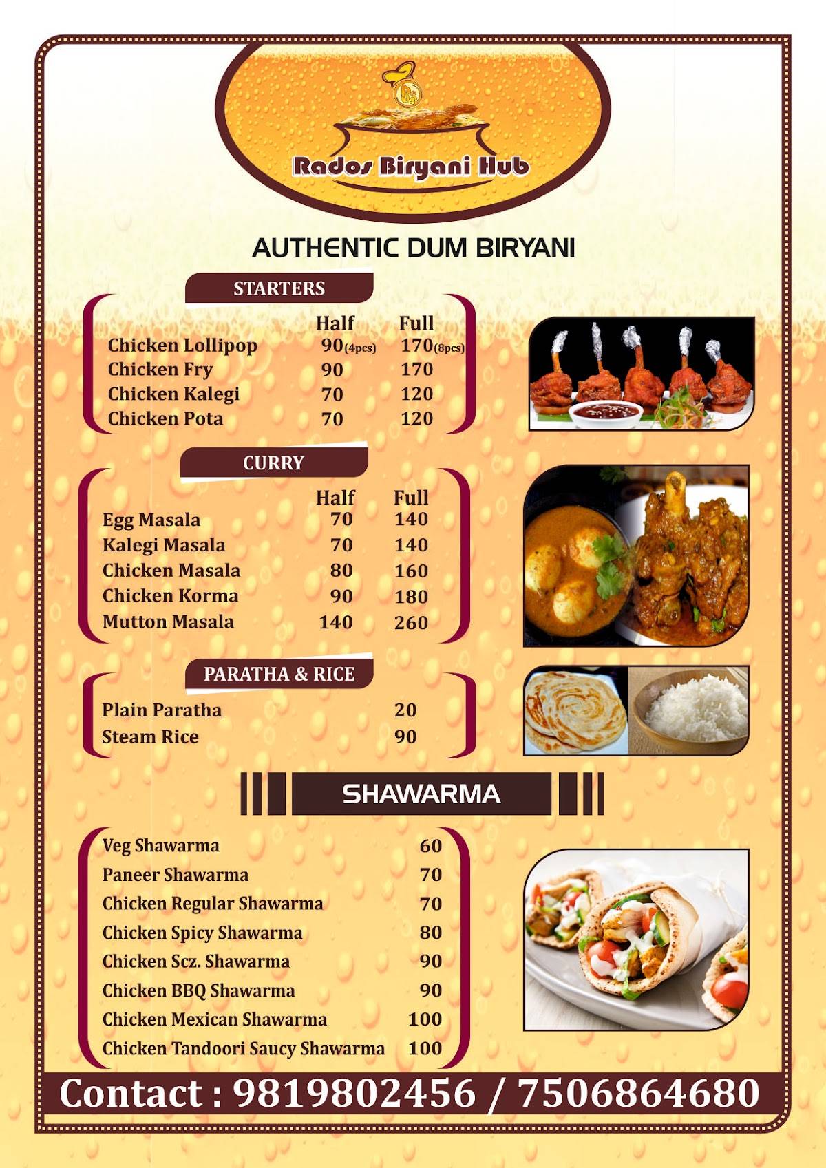 Menu at Rados Biryani Hub, Mumbai