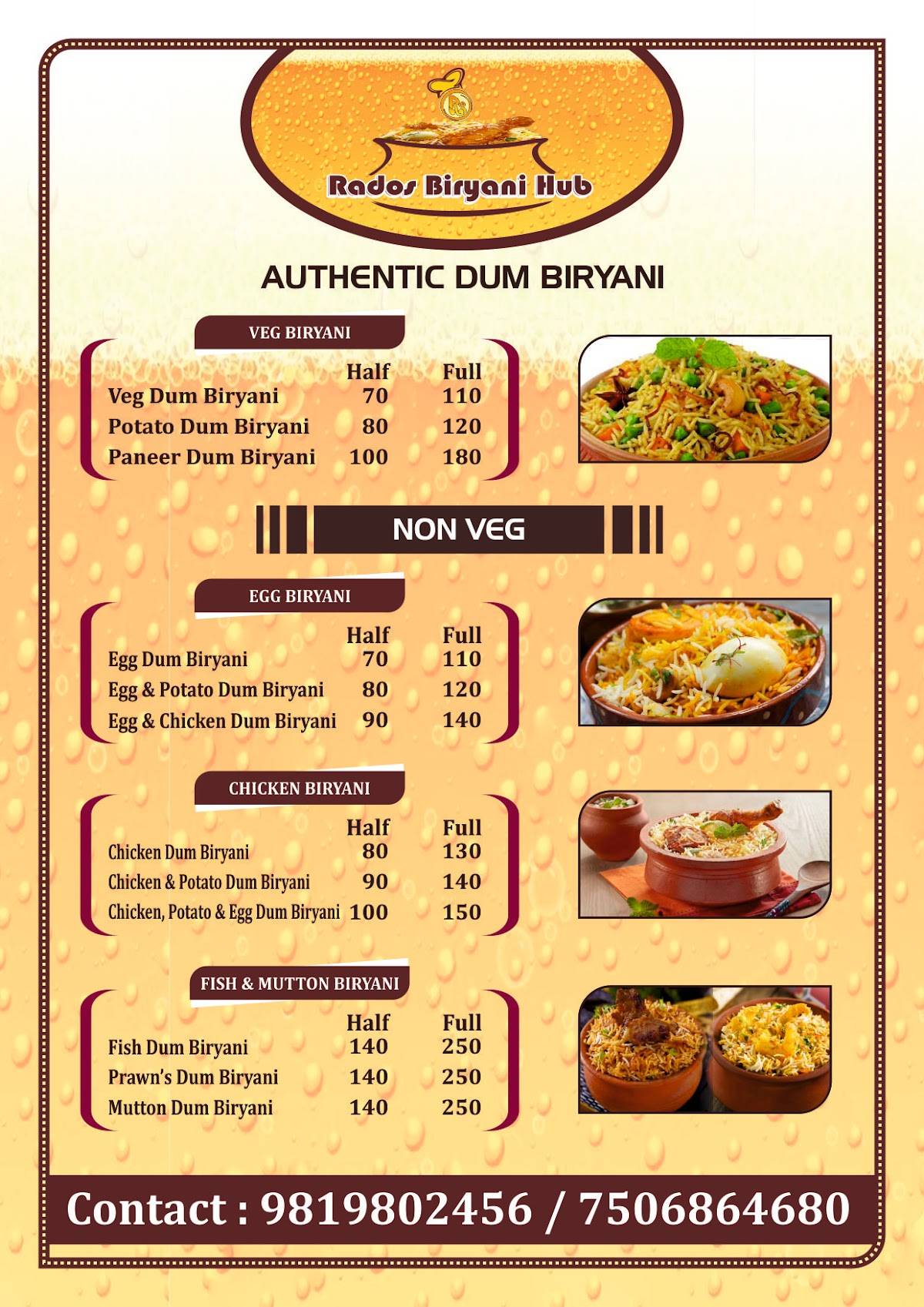 Menu at Rados Biryani Hub, Mumbai